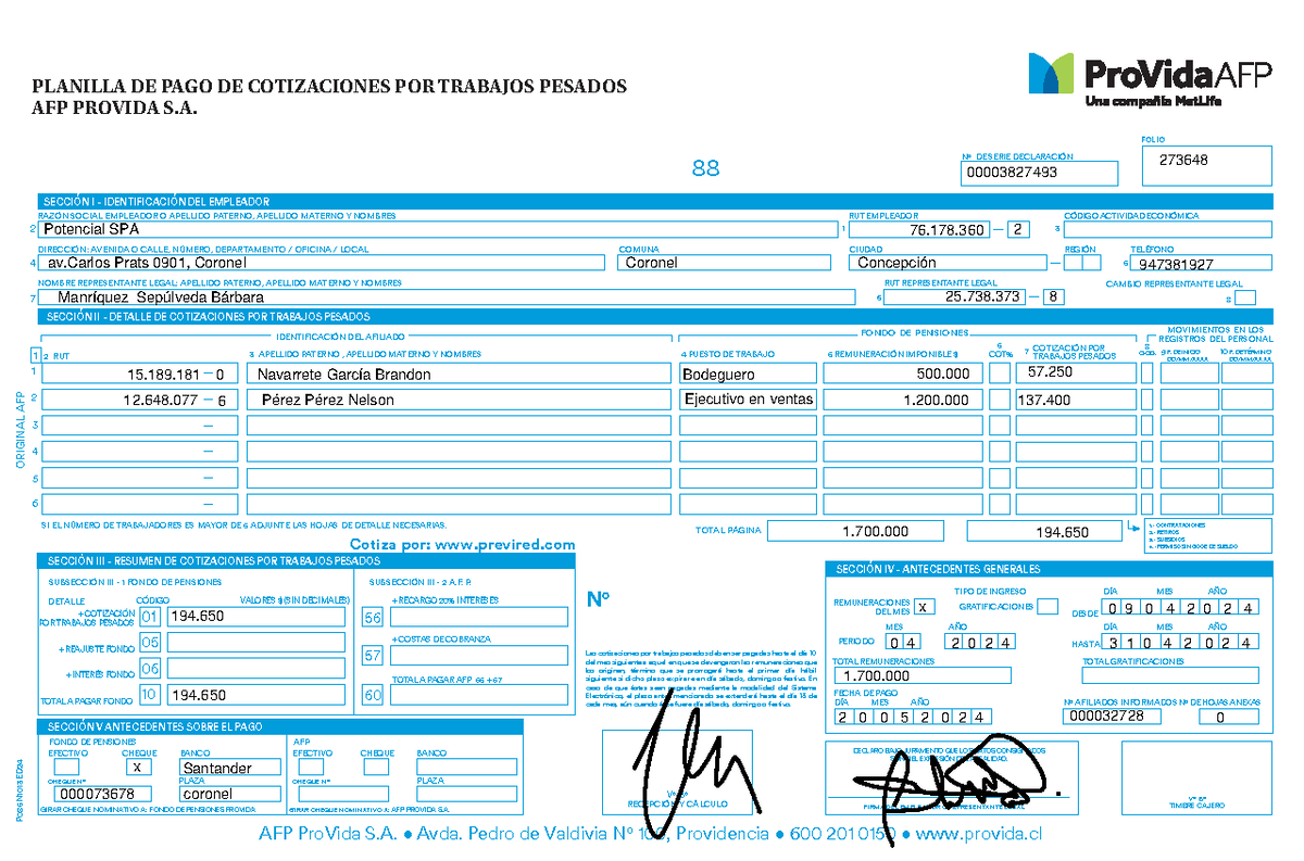 planilla afp provida - N° DE SERIE DECLARACIÓN DIRECCIÓN: AVENIDA O CALLE, NÚMERO, DEPARTAMENTO ...