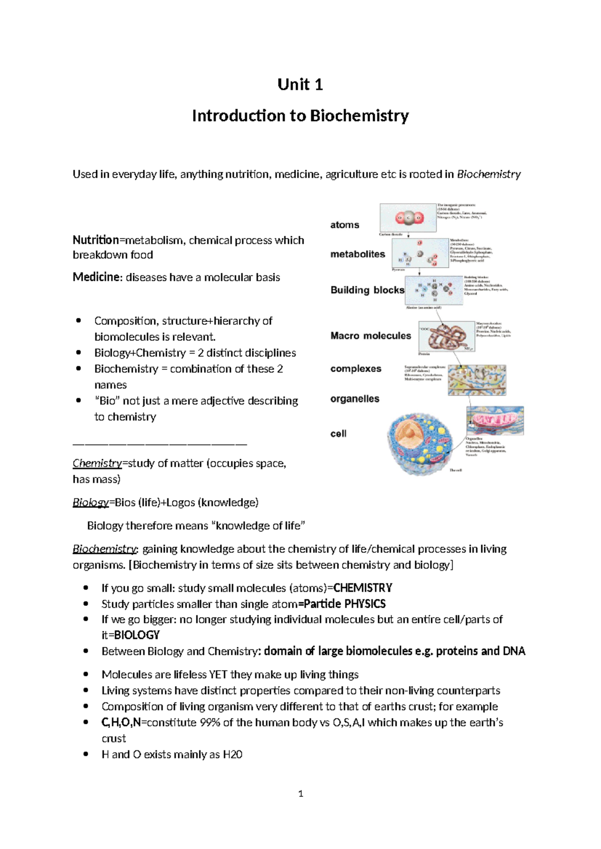 Unit 1 - study unit 1 biochemistry 213 - Unit 1 Introduction to Biochemistry Used in everyday ...