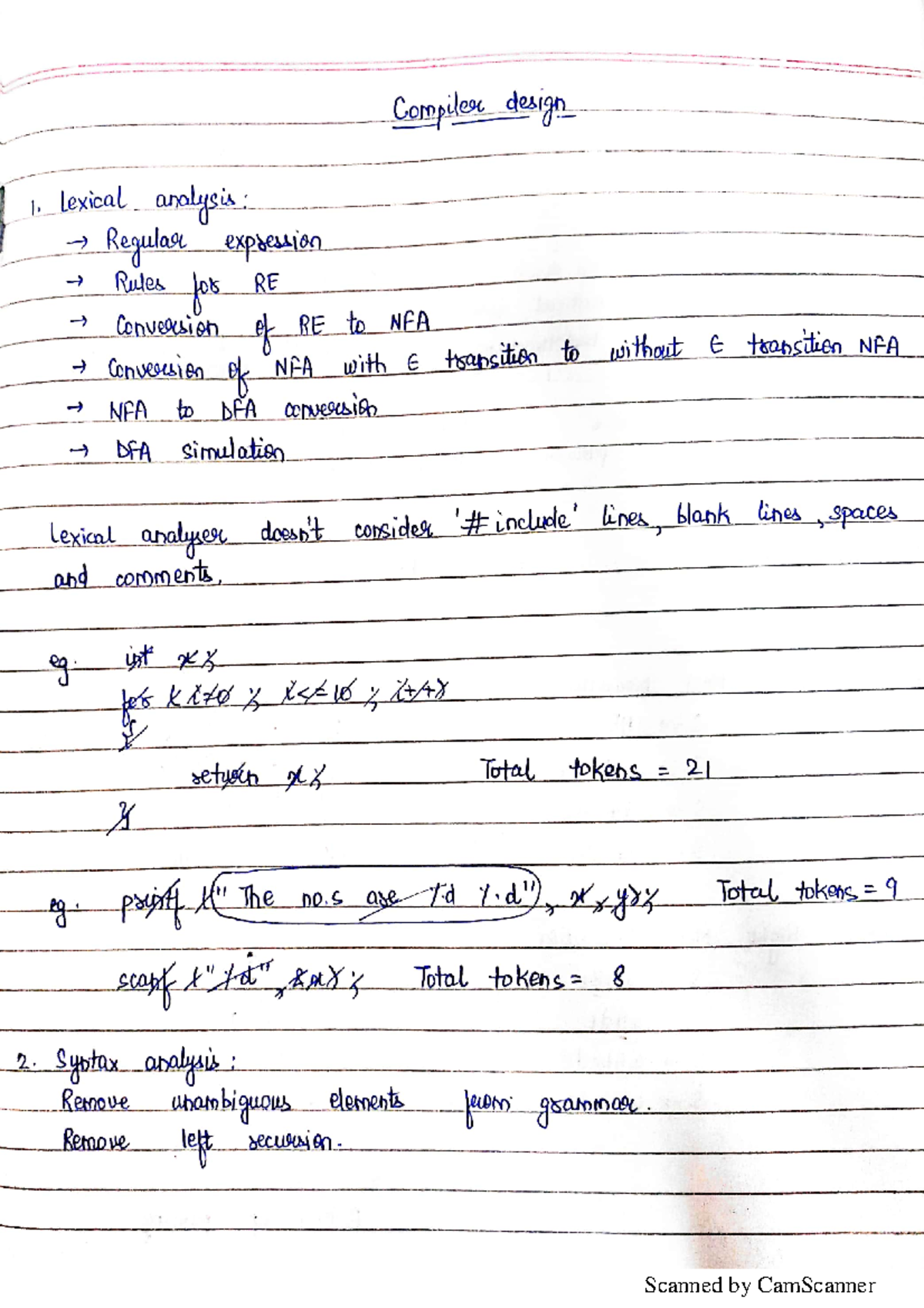 CD Notes Shivangi - Compiler design 1. Lexical analysis: Regular ...