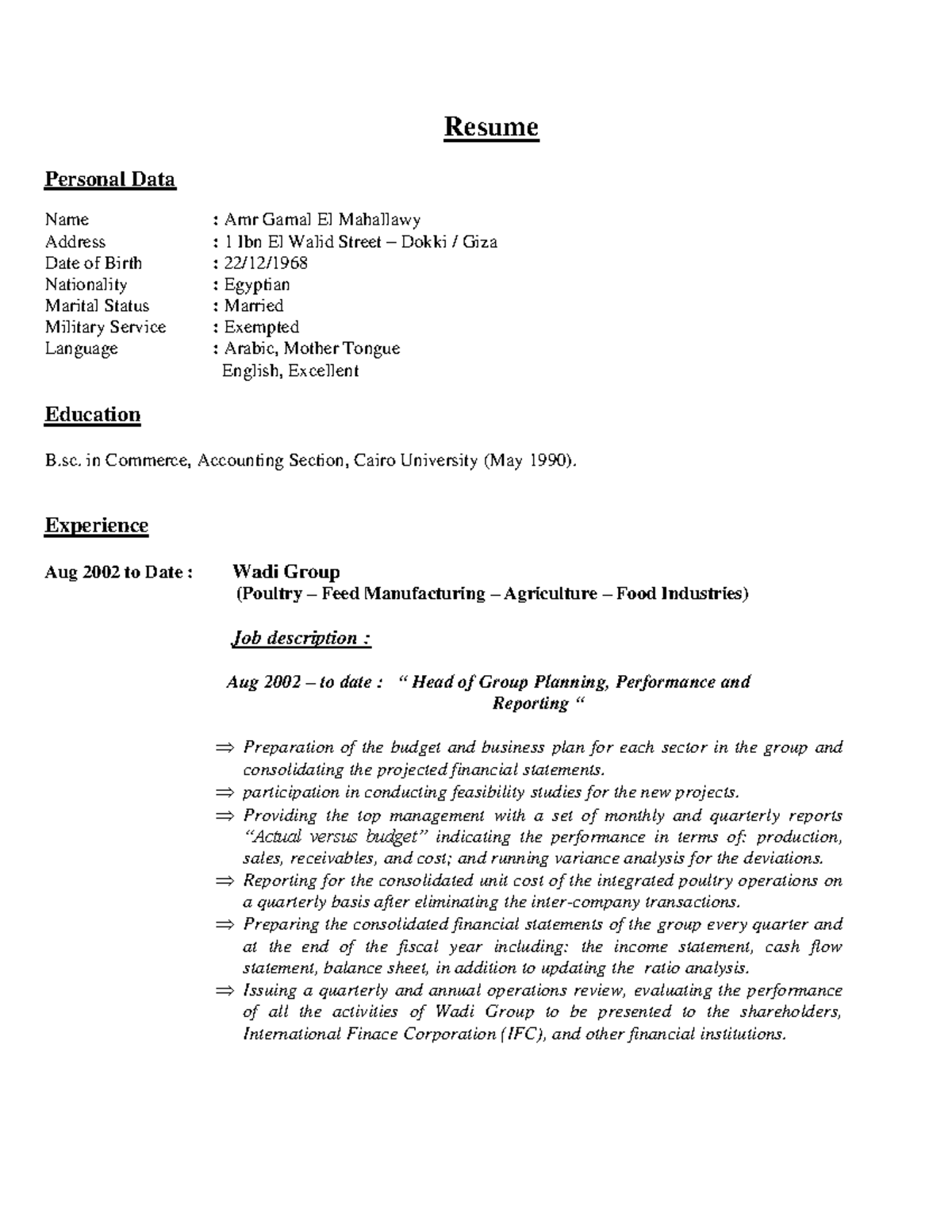 Amr gamal - for Amr resume showing his skills - Resume Personal Data ...