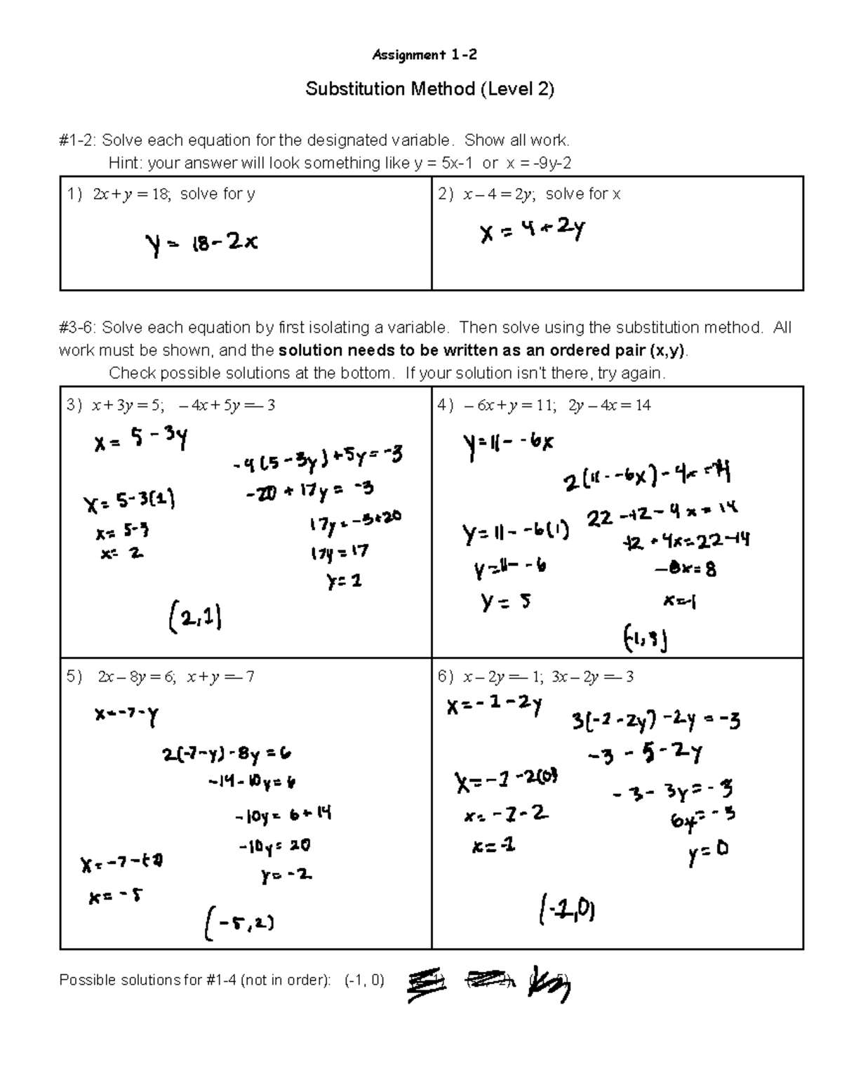 1-2 Assignment - ……………. - Pre Algebra C, Week 1 Friday Substitution ...