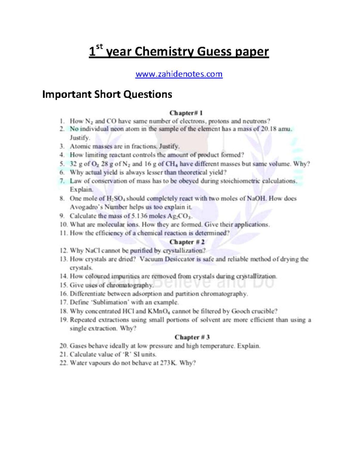 1st year chemistry guess paper 2022 - 1 st year Chemistry Guess paper ...