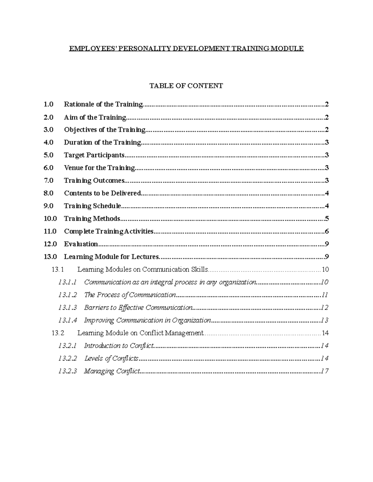 Training Module - EMPLOYEES’ PERSONALITY DEVELOPMENT TRAINING MODULE 1 ...