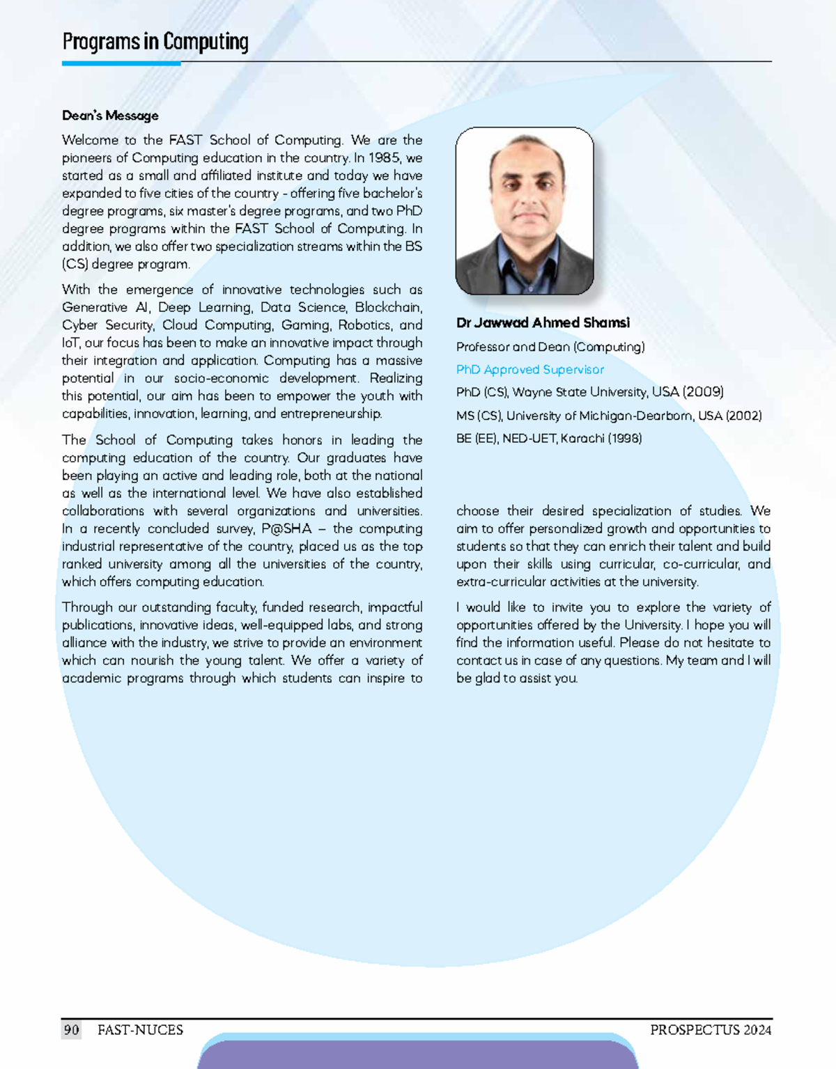 Computing Programs - Dean’s Message Welcome to the FAST School of ...