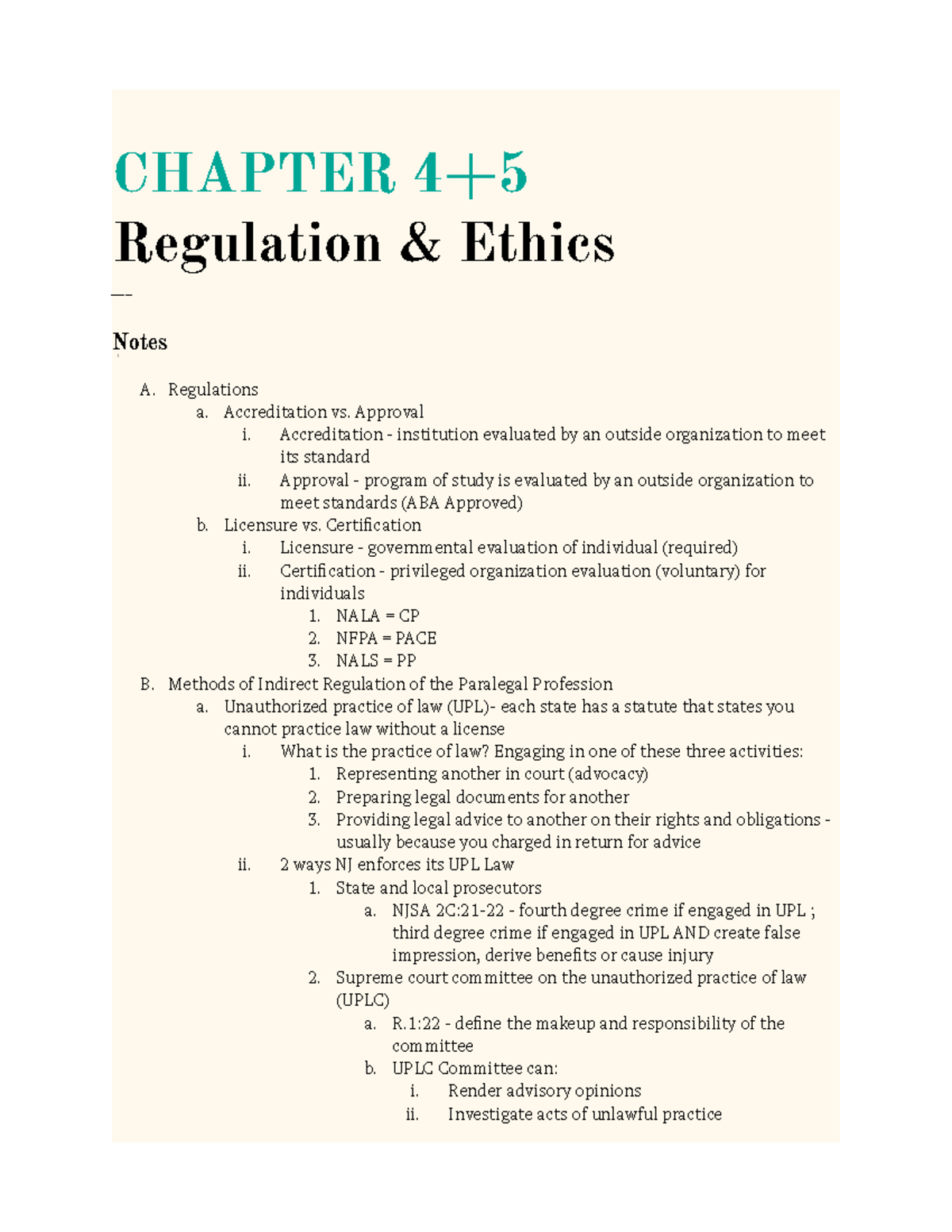 Chapter 4+5 - Regulation & Ethics - CHAPTER 4+ Regulation & Ethics ...