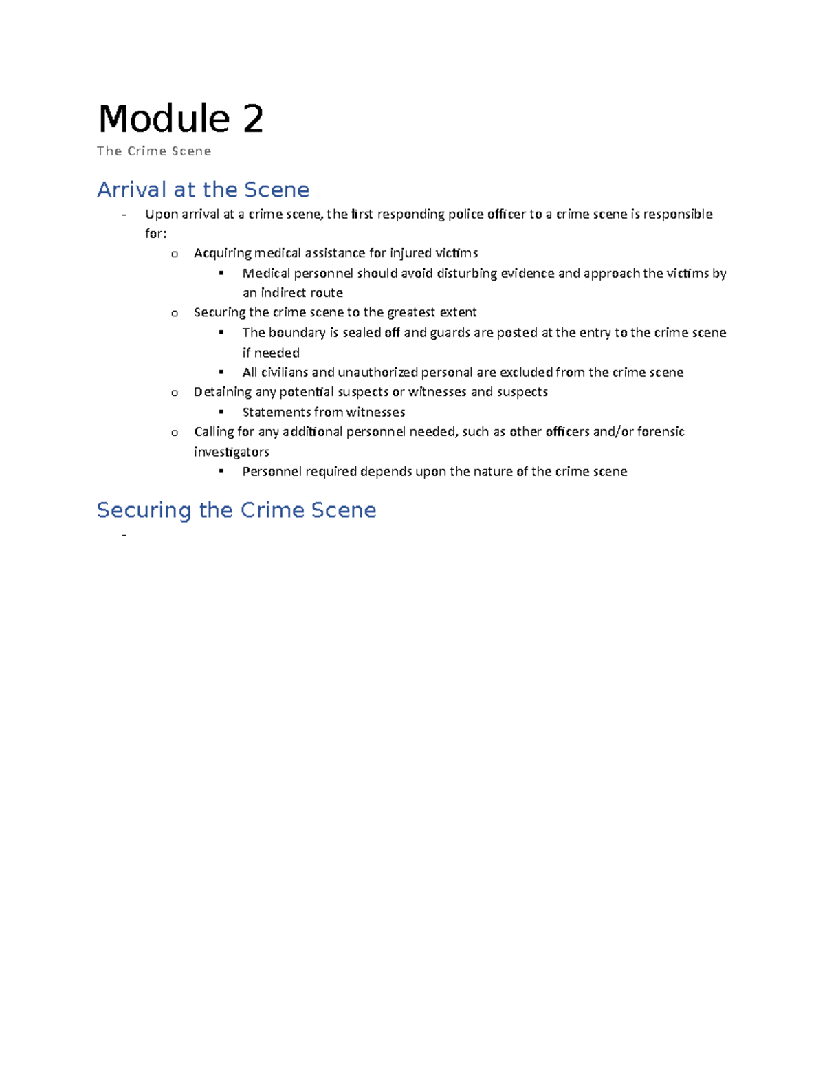 Module 2 - The Crime Scene - Module 2 The Crime Scene Arrival at the ...