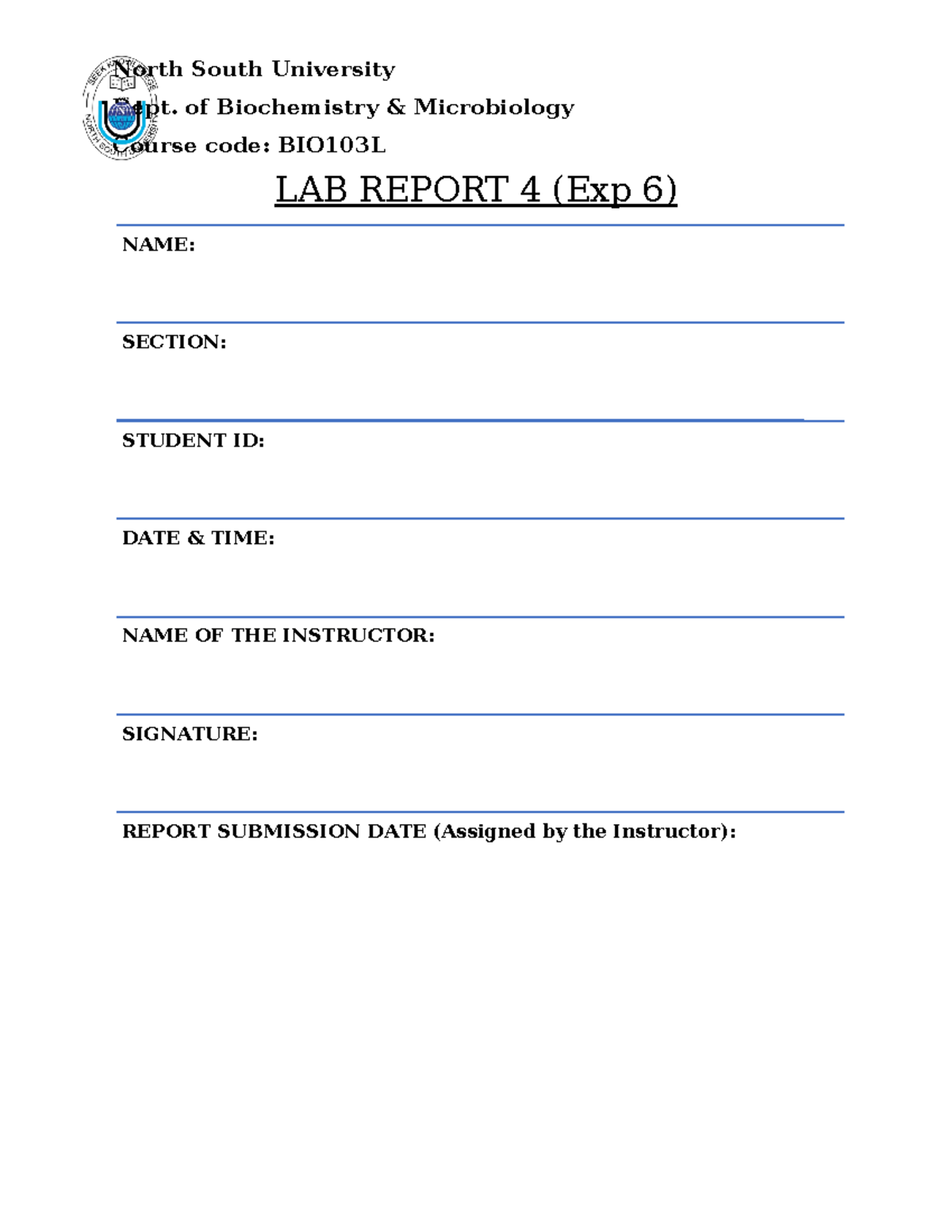 LAB Report 4 (Exp 6) MTO - Biology lab - North South University Dept ...