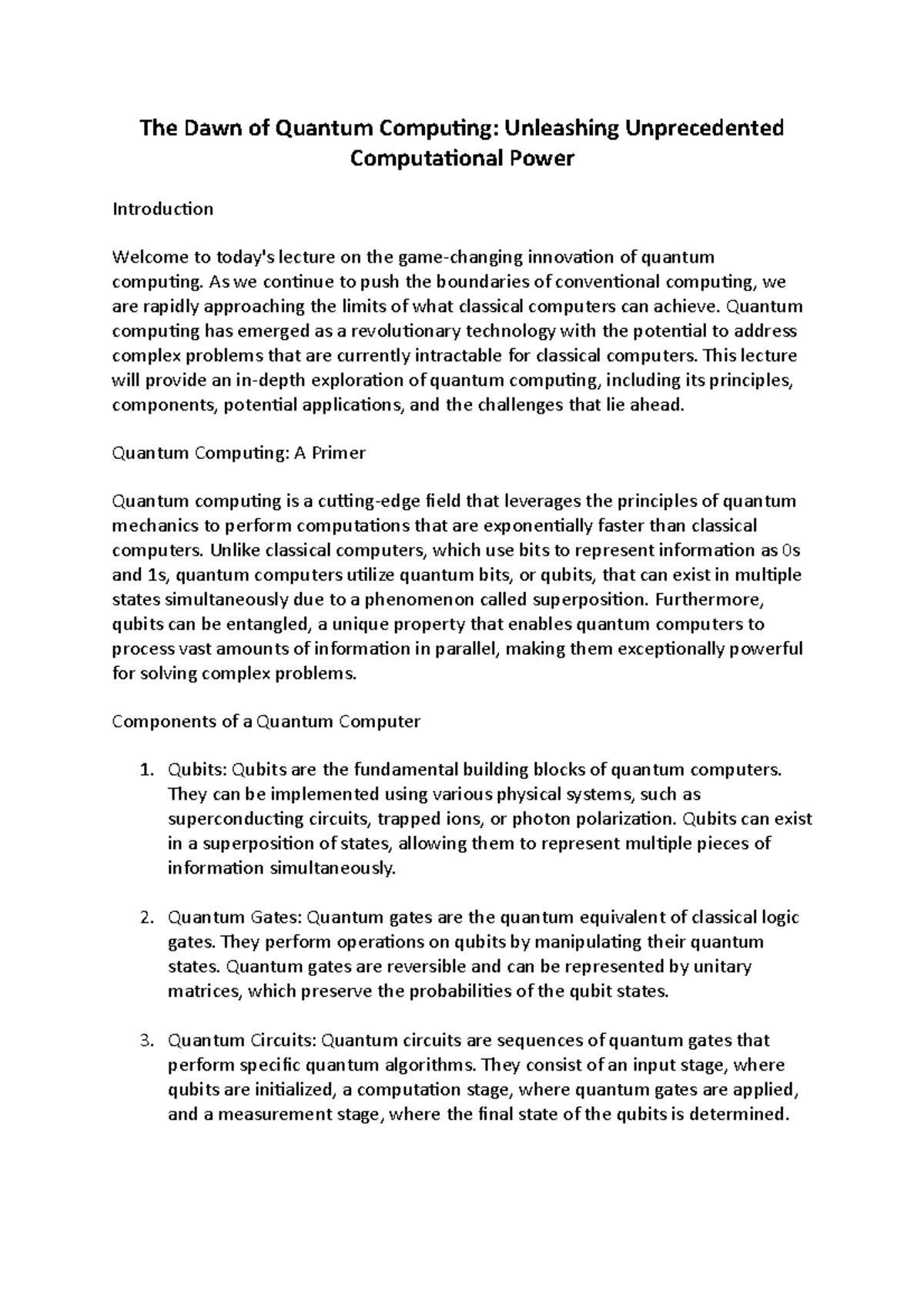 The Dawn of Quantum Computing- Unleashing Unprecedented Computational ...