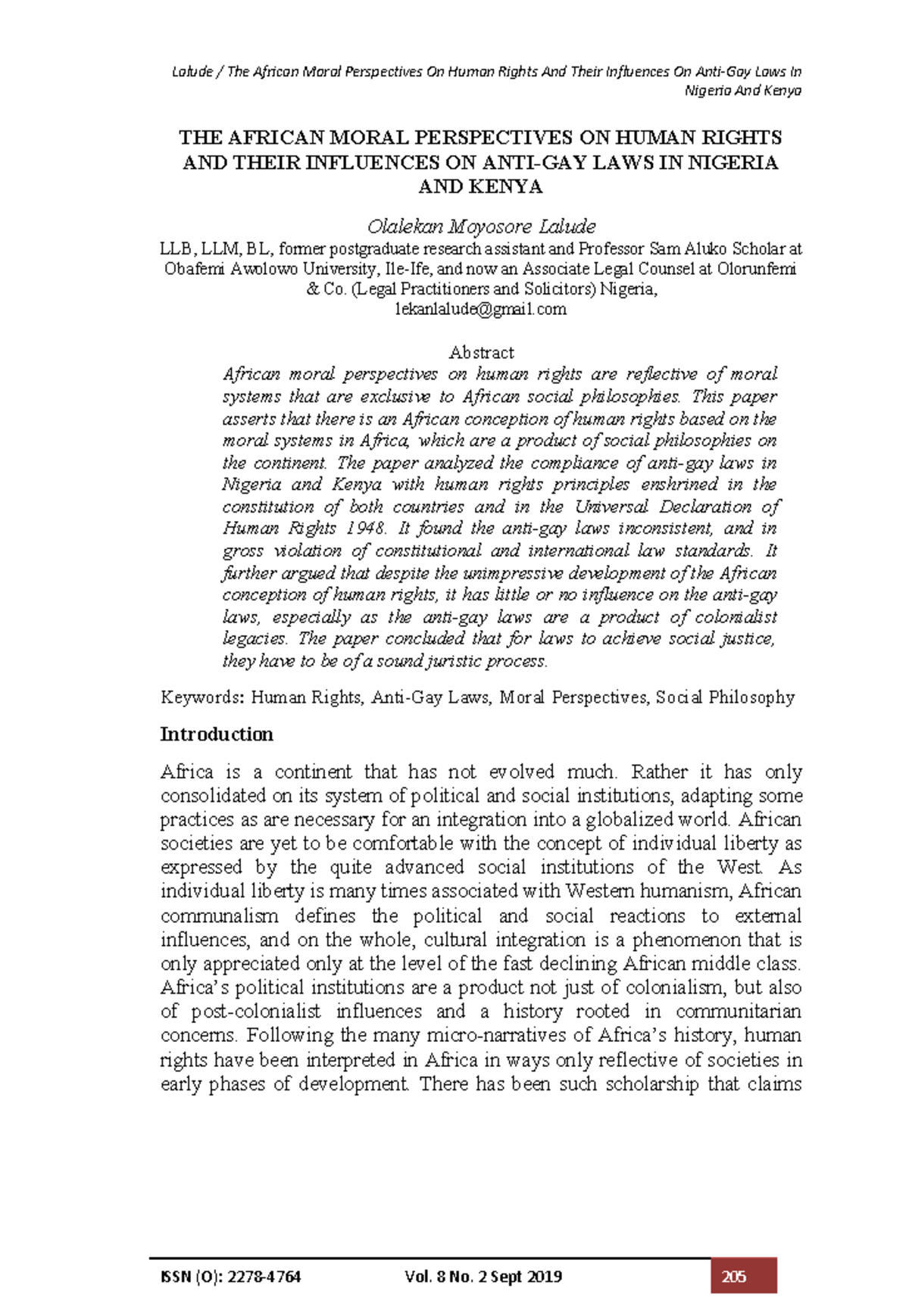 Morality Paper - Lalude / The African Moral Perspectives On Human ...