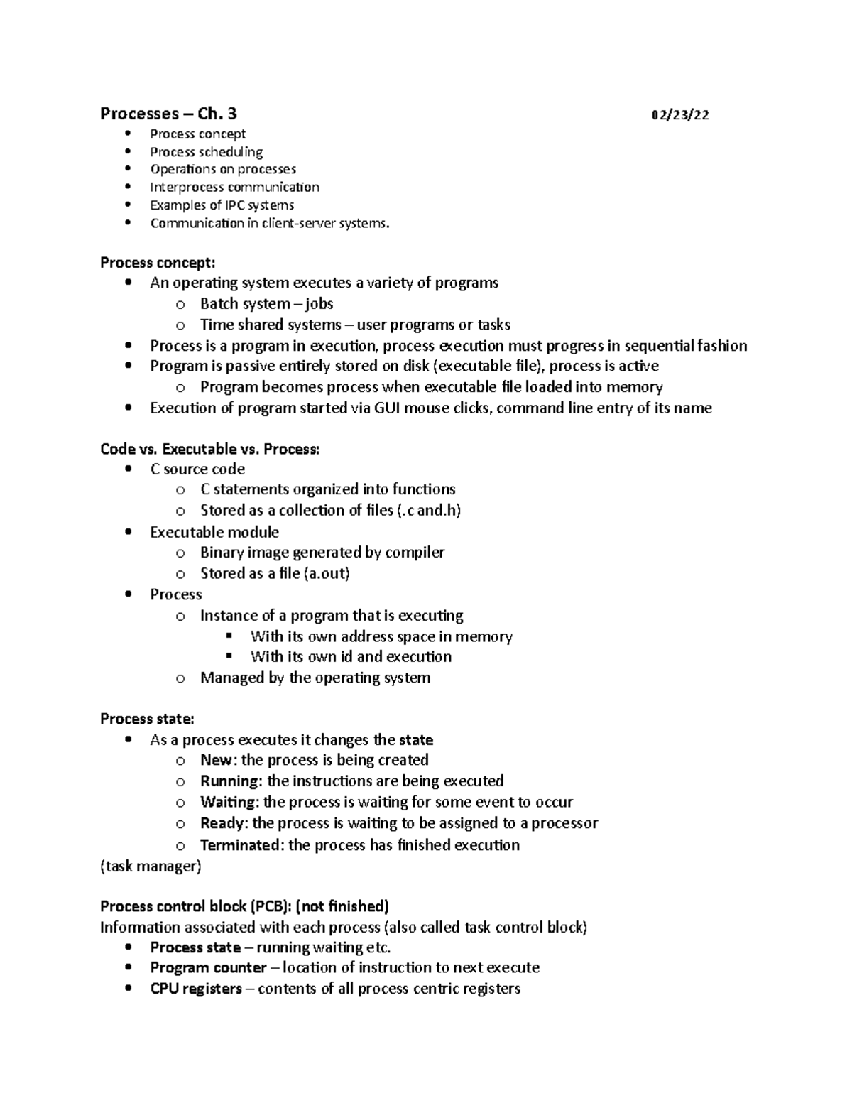 Processes - 3 02/23/ Process concept Process scheduling Operations on ...