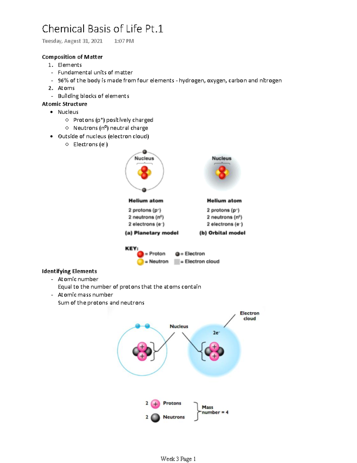 Chemical Basis of Life Pt 2 - Composition of Matter 1. Elements ...