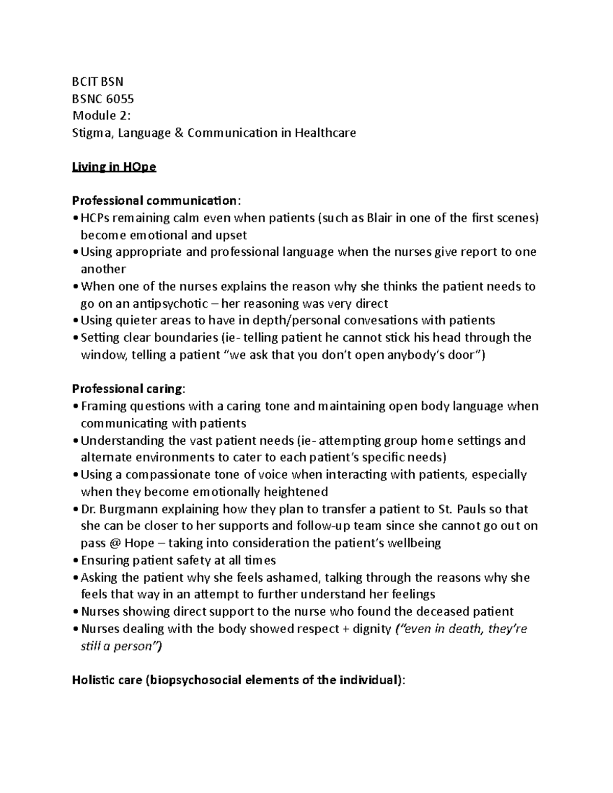 Module 2 notes - BCIT BSN BSNC 6055 Module 2: Stigma, Language ...