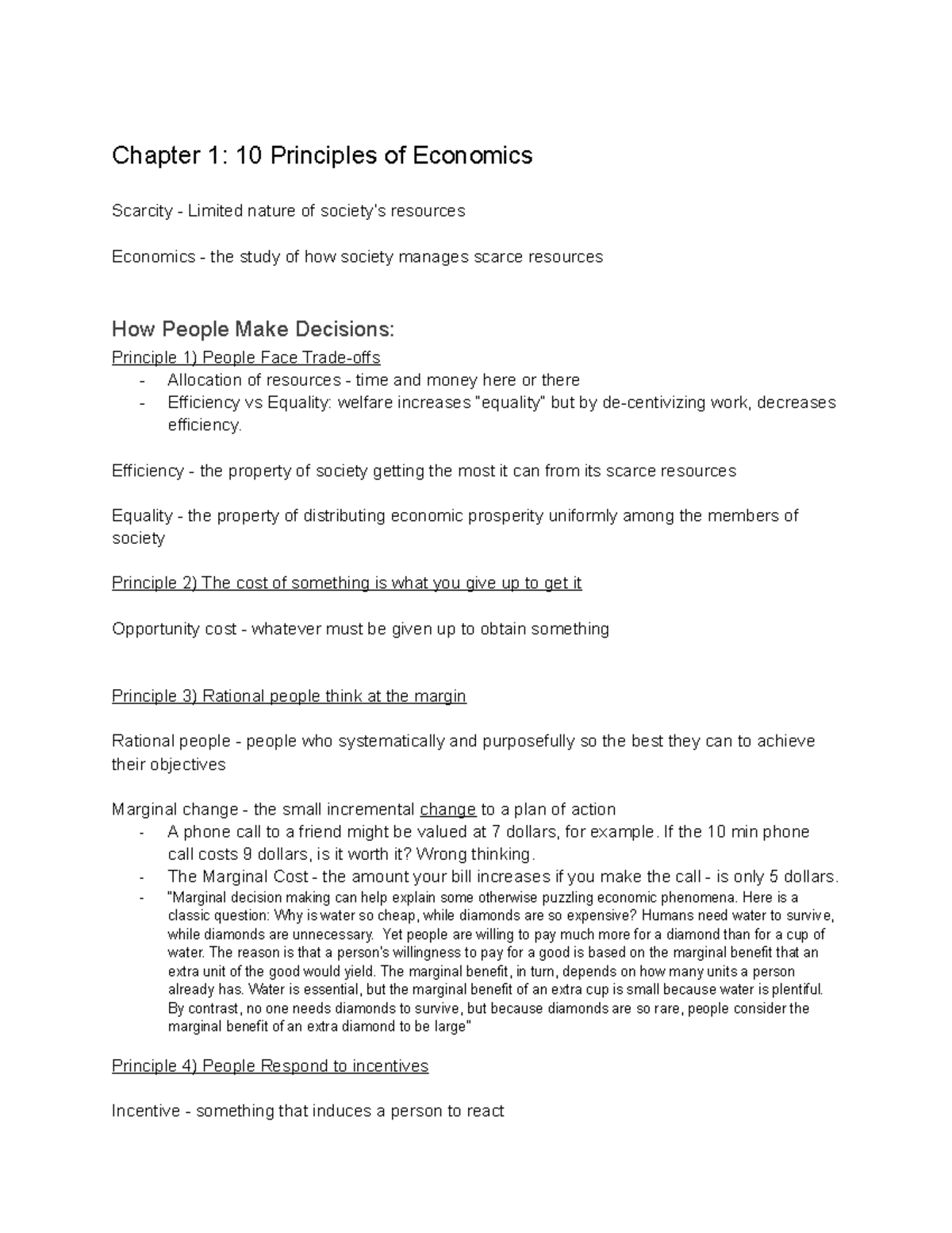 Microeconomics Unit 1 notes - Chapter 1: 10 Principles of Economics ...