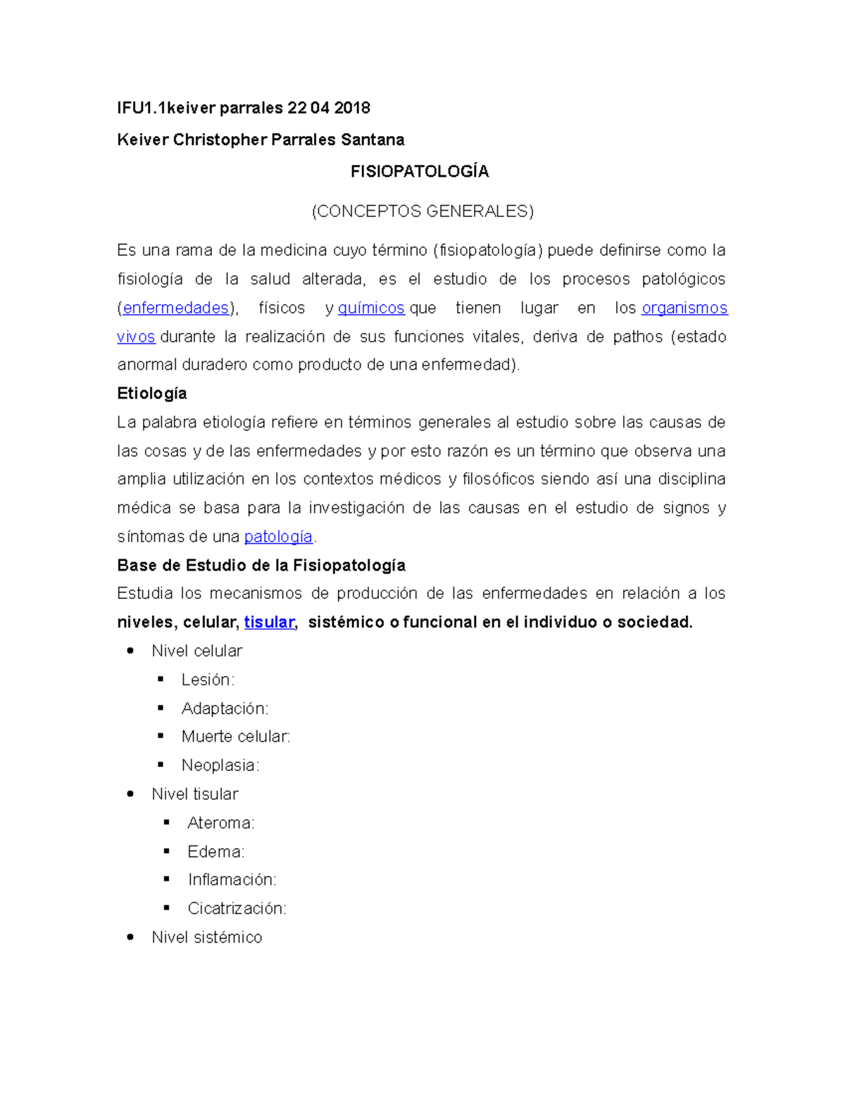 Fisiopatología CONCEPTOS GENERALES - IFU1 parrales 22 04 2018 Keiver ...