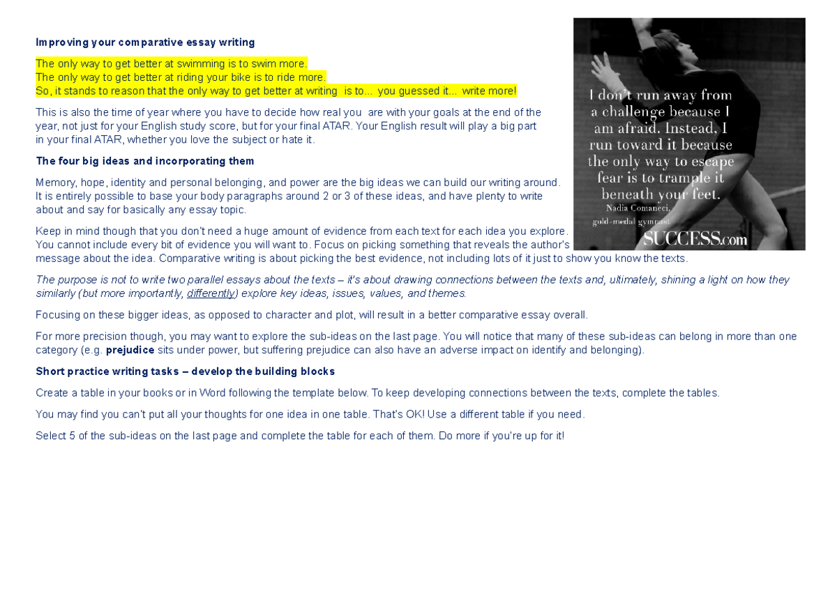 Improving your comparative essay writing CS2020 - Improving your ...