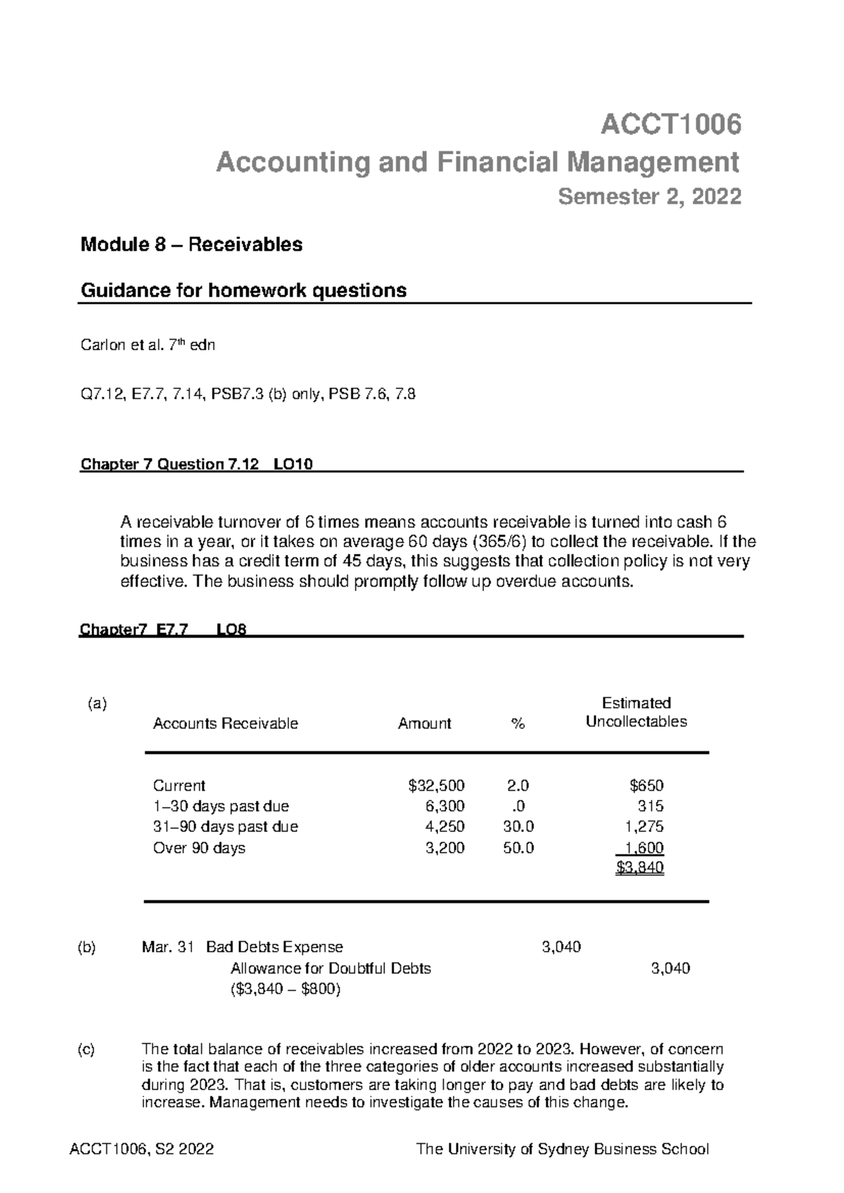 ACCT1006 Module 8 homework questions guidance s2 2022 - ACCT Accounting and Financial Management ...
