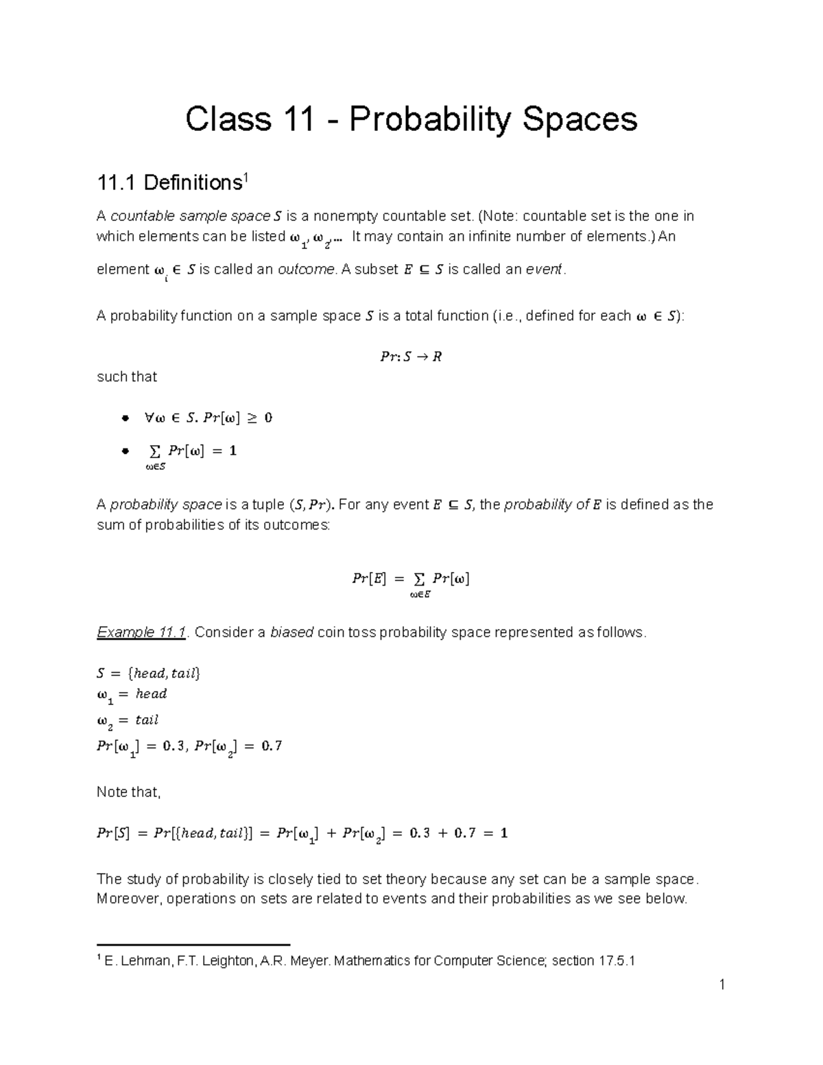 Class 11 - Probability Spaces - Class 11 - Probability Spaces 11 ...