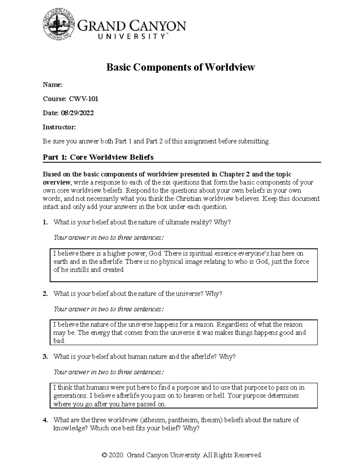 CWV-101-301-RS-T1 Basic Components Of Worldview - Basic Components of ...