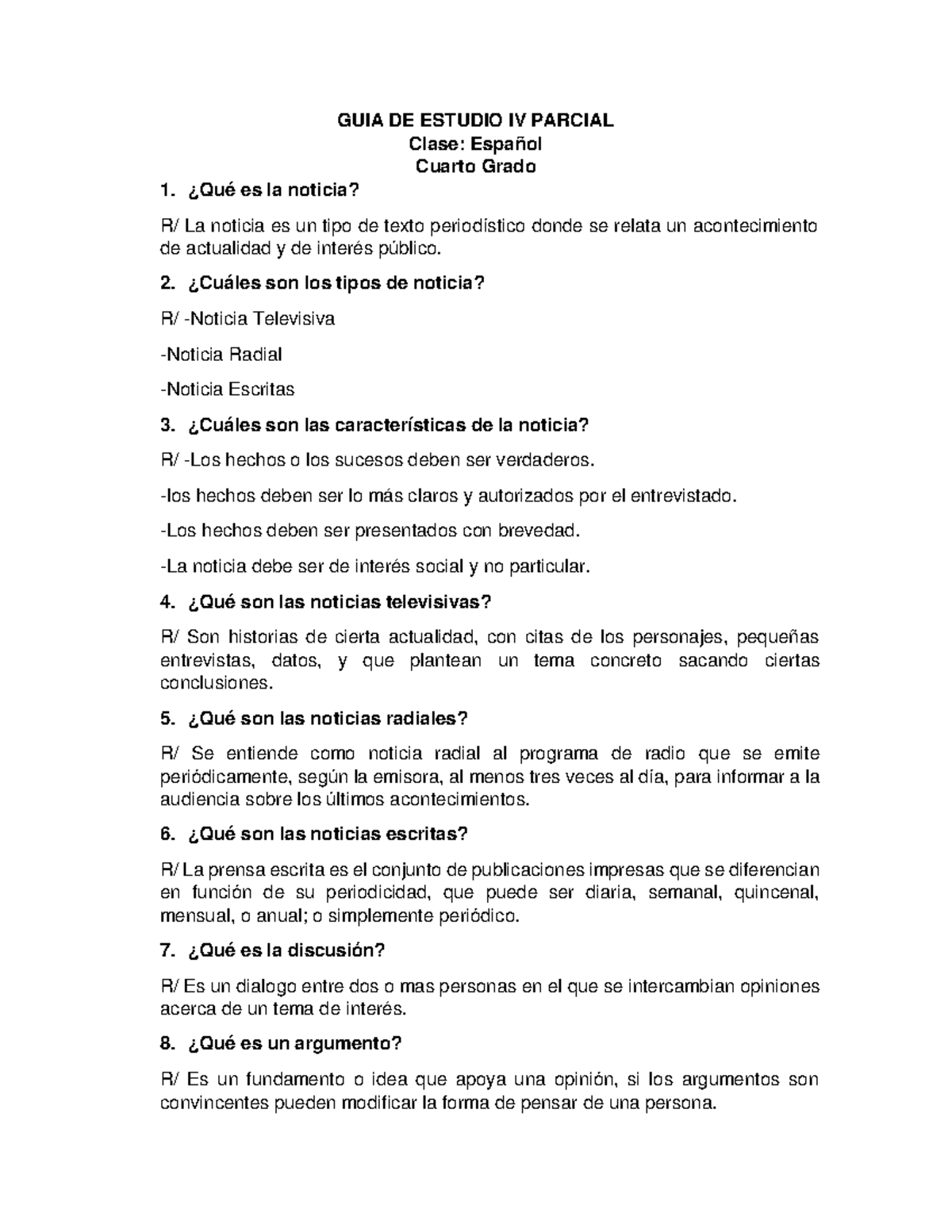 4TO GUIA DE Estudio IV Parcial Español PDF - GUIA DE ESTUDIO IV PARCIAL Clase: Español Cuarto ...