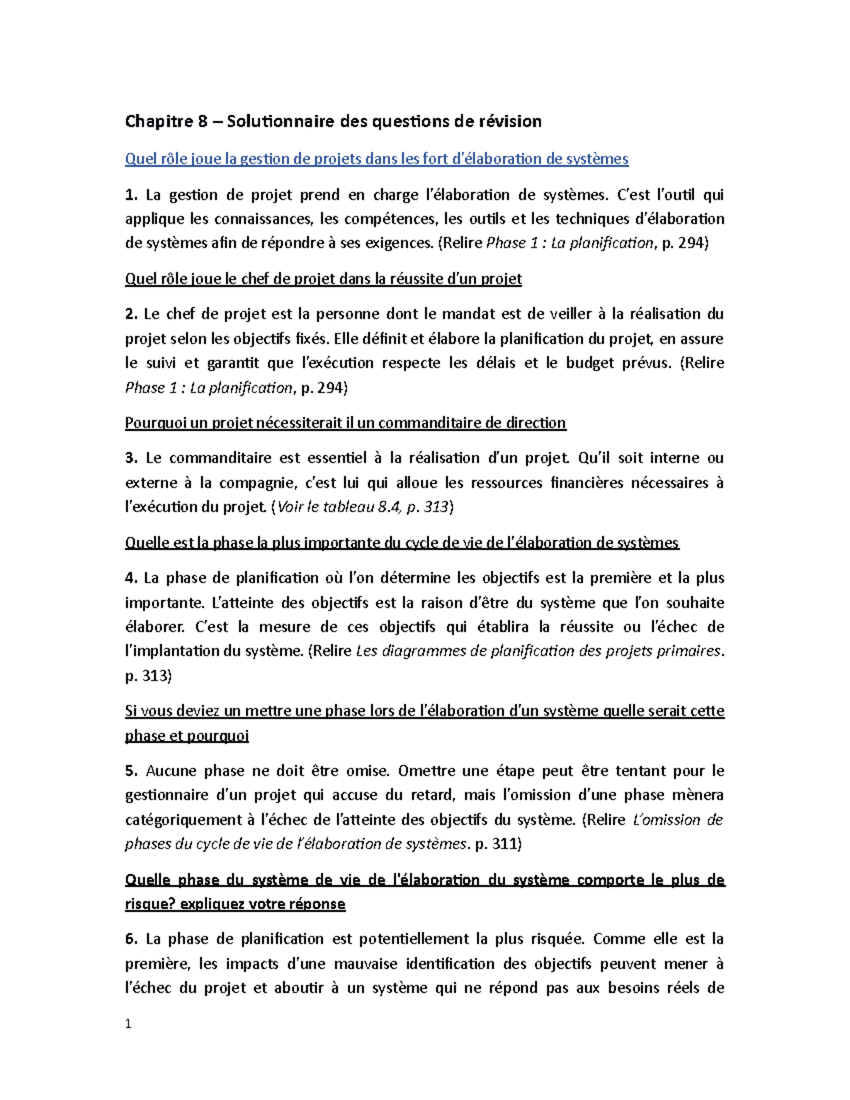 Ch08 questions solut 1631220365 - Chapitre 8 – Solutionnaire des questions de révision Quel rôle ...