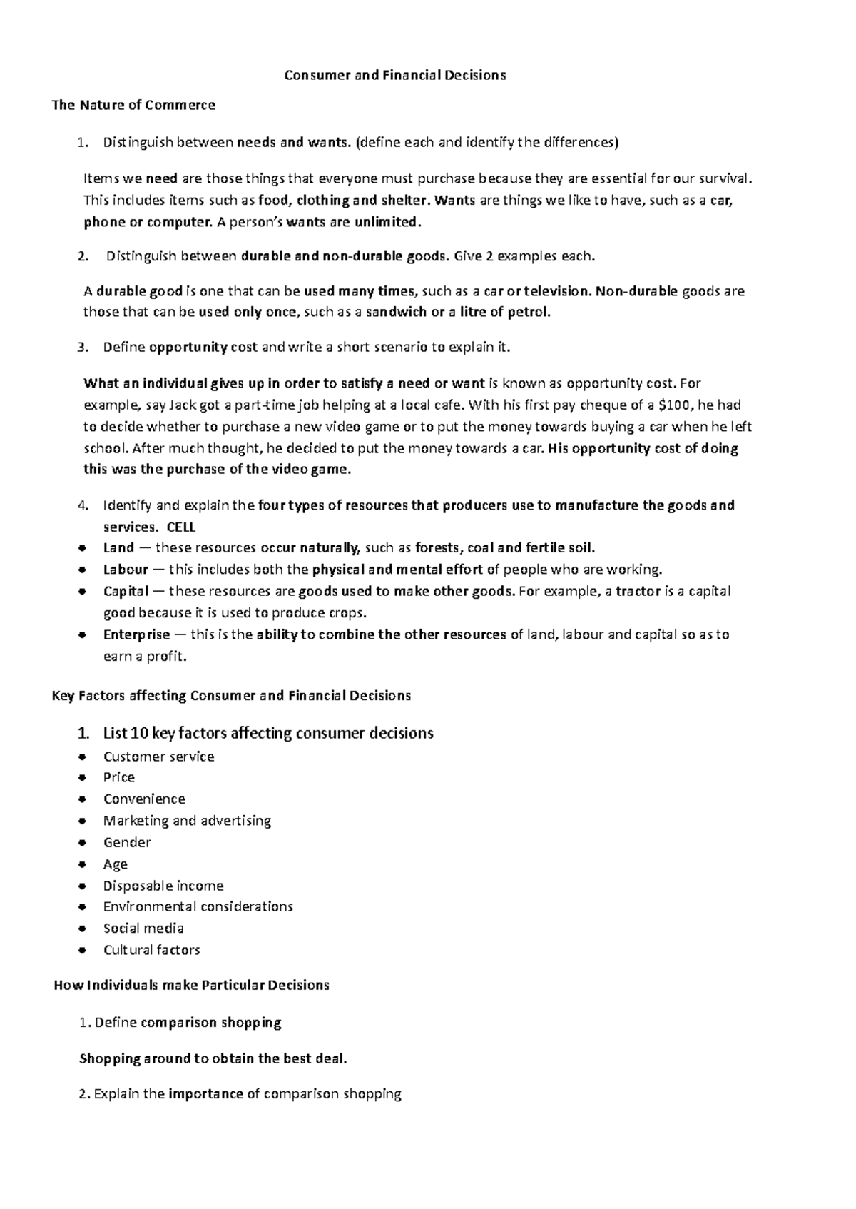 Commerce Notes - Consumer and Financial Decisions The Nature of ...