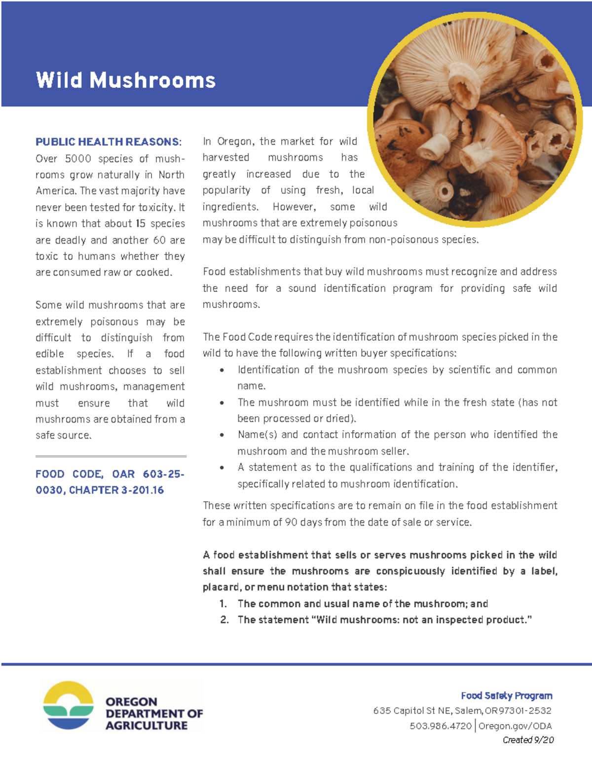 Food Code Mushrooms Factsheet 8 - Food Safety Program 635 Capitol St NE ...
