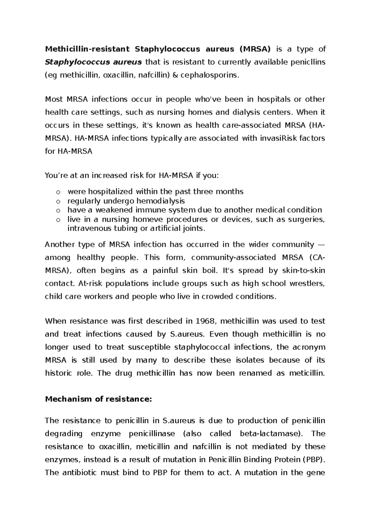 MRSA - MRSA is a type of staphylococcus aureus - Methicillin-resistant ...