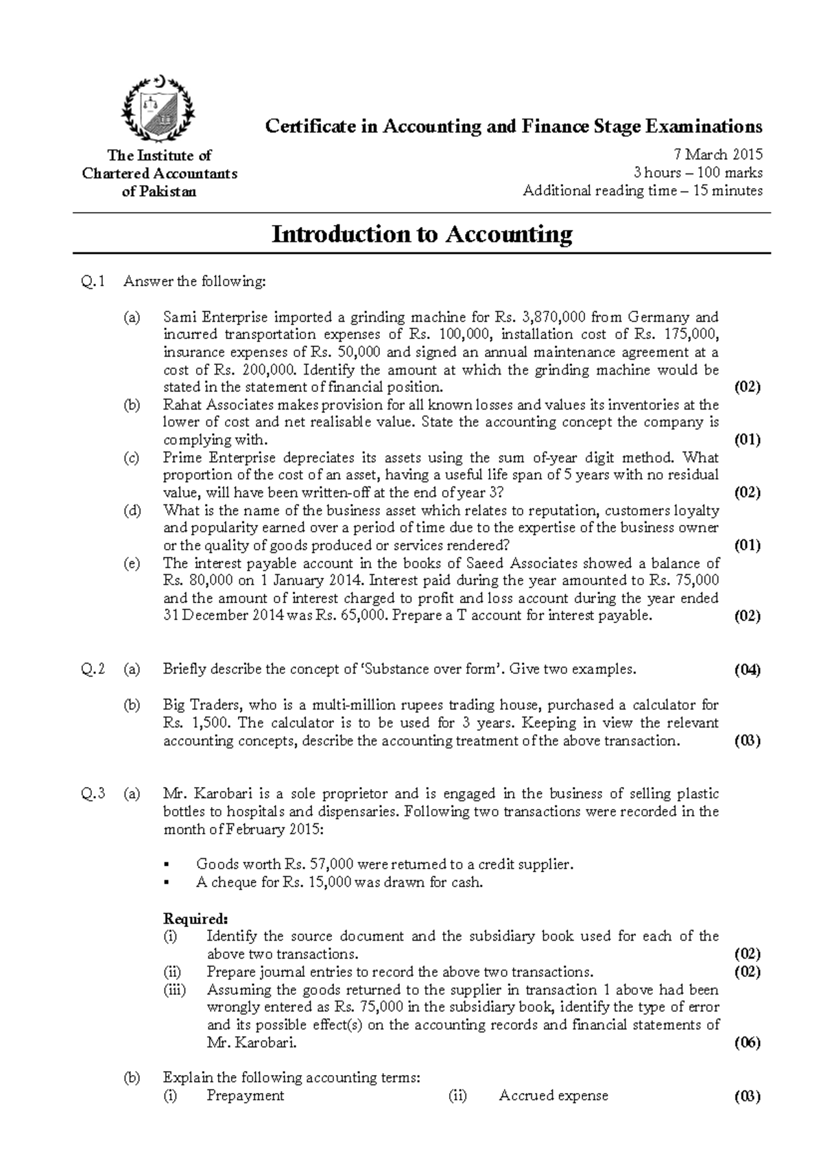 CAF 1 IA Spring 2015 - in an equity settled share based payment ...