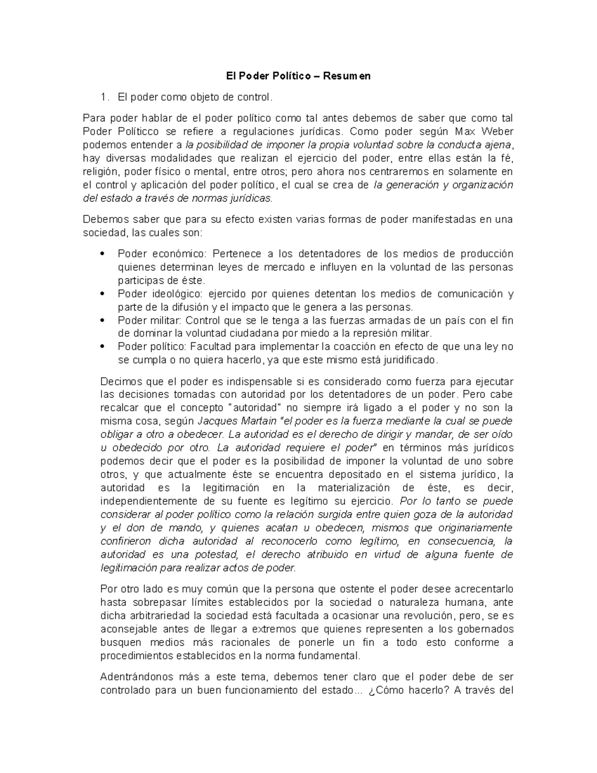 El Poder Político - Resumen - El Poder Político – Resumen El poder como ...