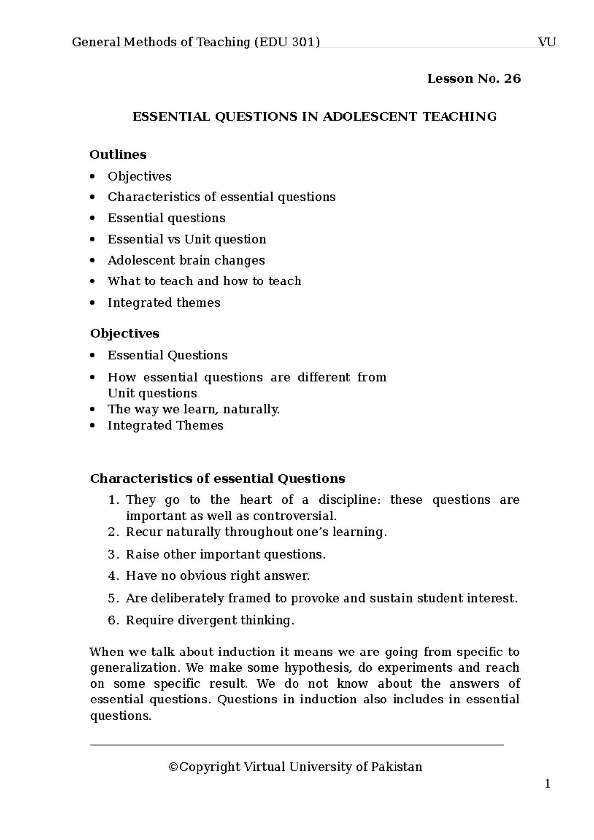 GMT Lesson 26 - Hand outs - Lesson No. 26 ESSENTIAL QUESTIONS IN ...