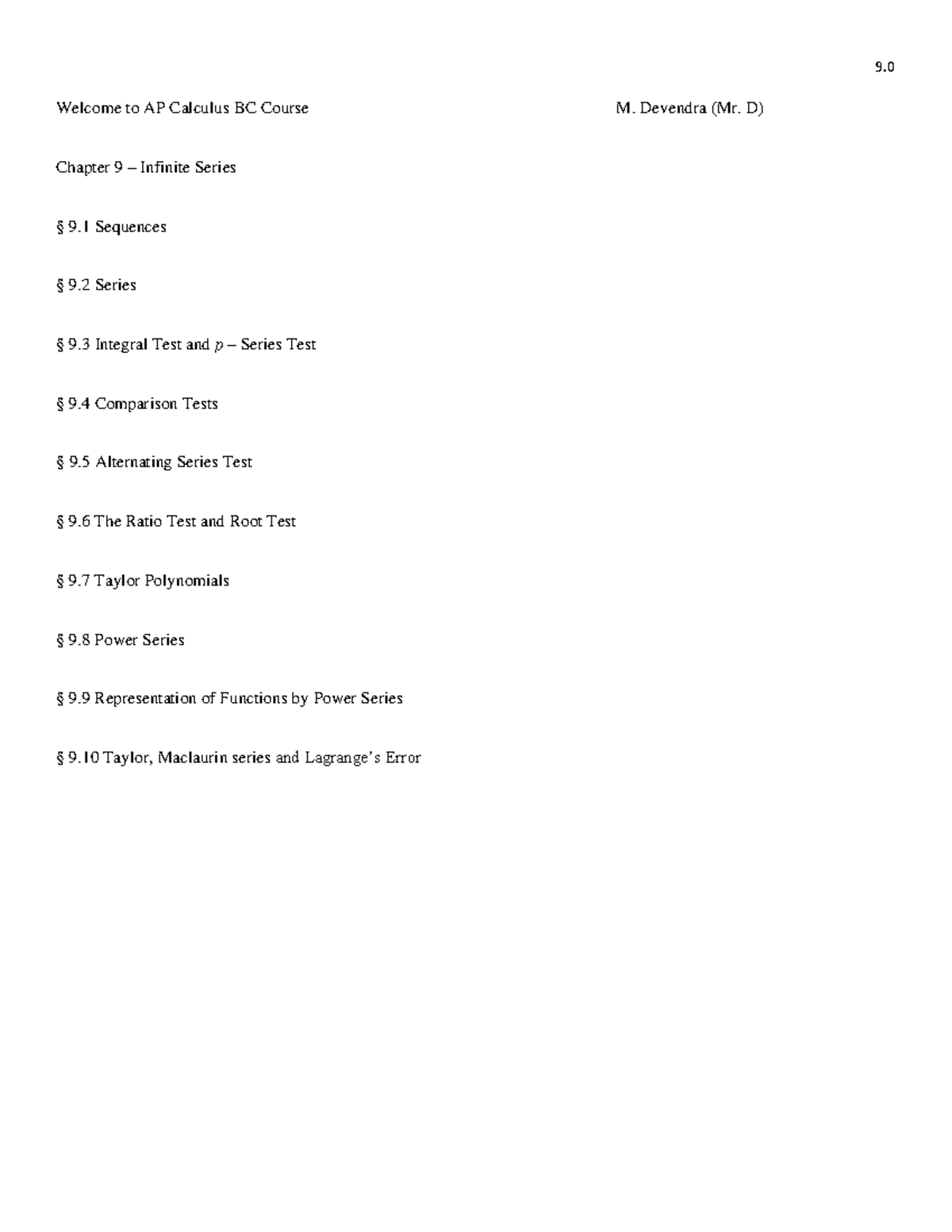 AP Calculus BC Chapter 9 – Infinite Series - Calculus A(1) - Studocu