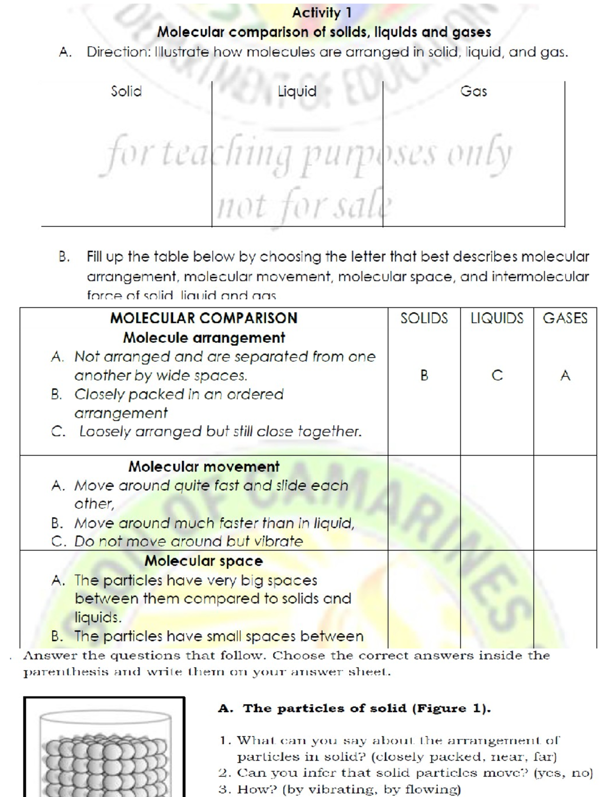 Activity sheet in 3 states of matter SLG - Junior High School Research ...