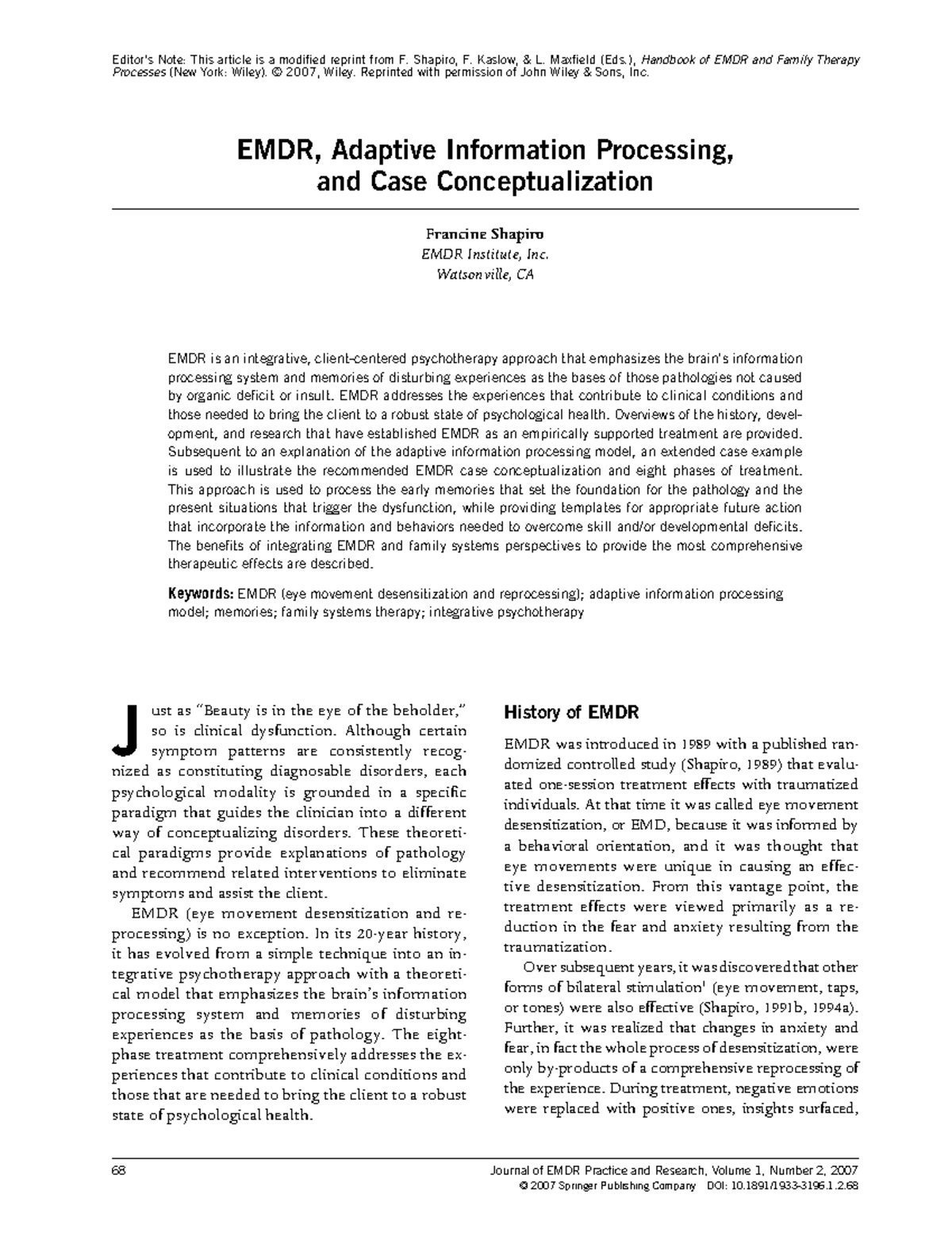EMDR, Adaptive Information Processing, and Case Conceptualization - J ...