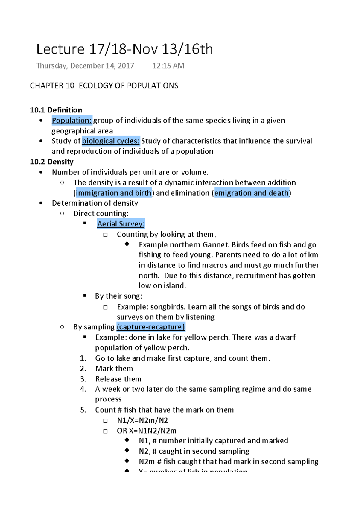 Bio 1130- Lecture 17 - Warning: TT: undefined function: 32 CHAPTER 10 ECOLOGY OF POPULATIONS 10 ...