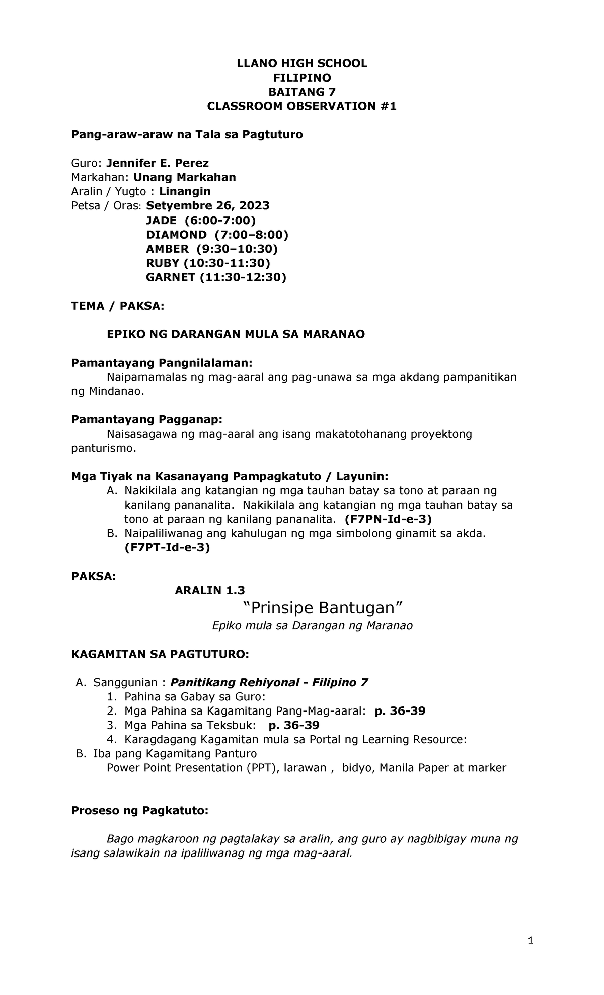 Filipino 7 - CO 1 - Perez - LLANO HIGH SCHOOL FILIPINO BAITANG 7 ...