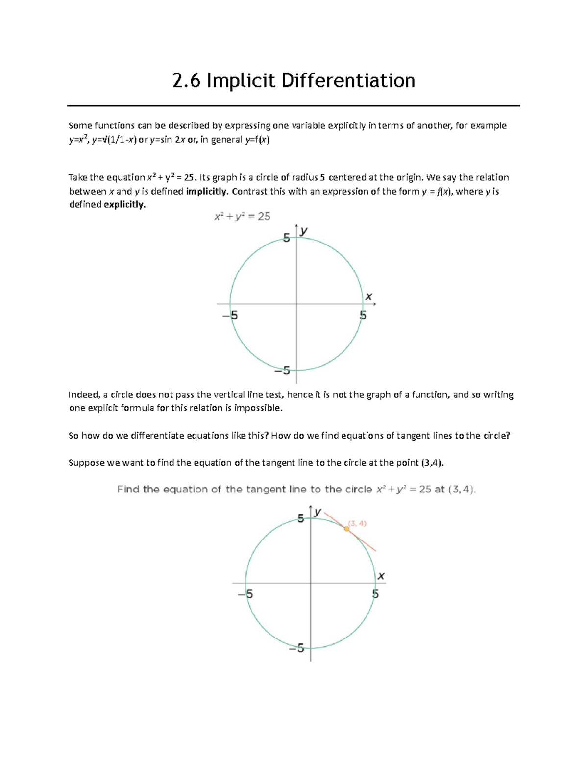 2.6 Implicit Differentiation - 2 Implicit Differentiation Some functions can be described by ...