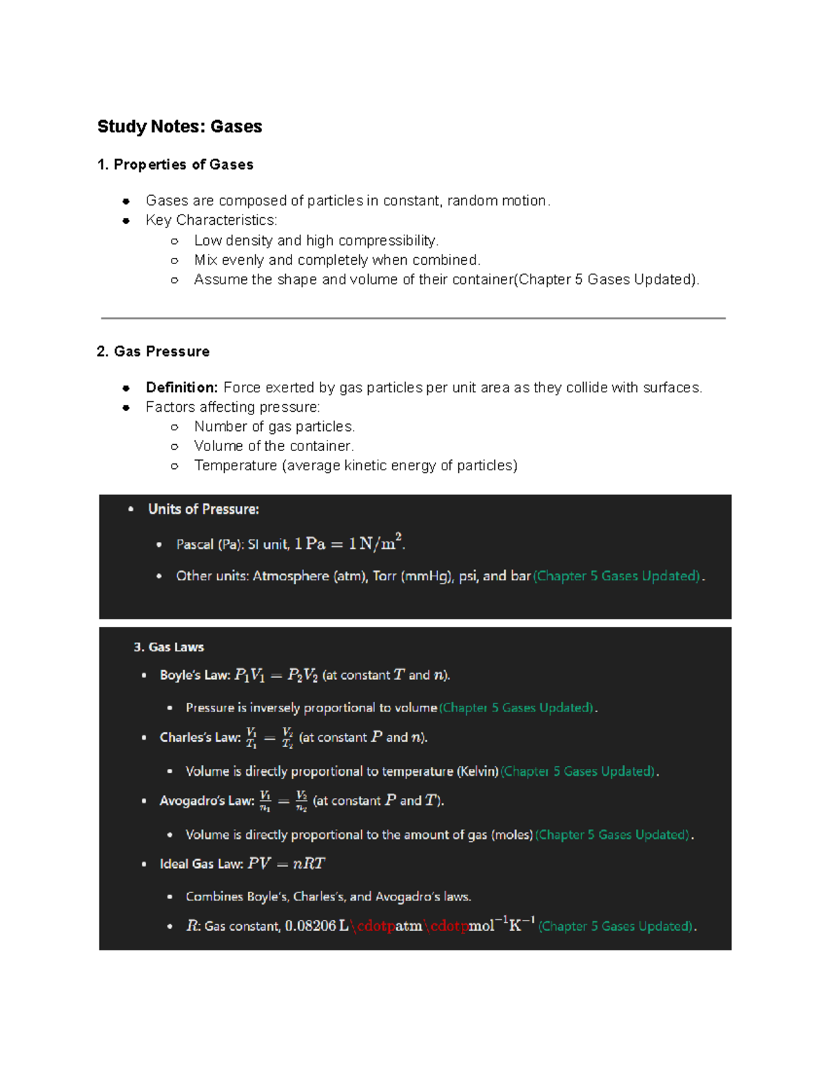 Chem Exam Review - Study Notes: Gases Properties of Gases Gases are ...