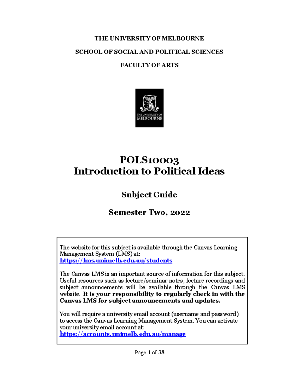SSPS Subject Guide POLS10003 Intro to Pol Ideas - THE UNIVERSITY OF ...