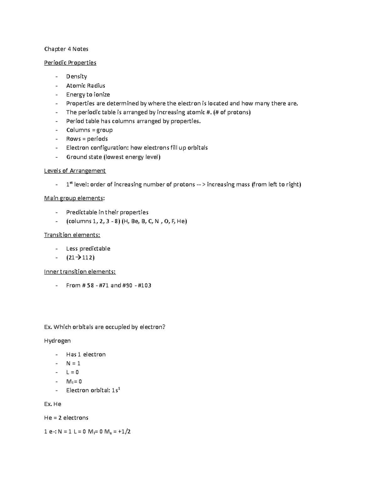 CHEM 1211 Chapter 4 Notes - Chapter 4 Notes Periodic Properties ...