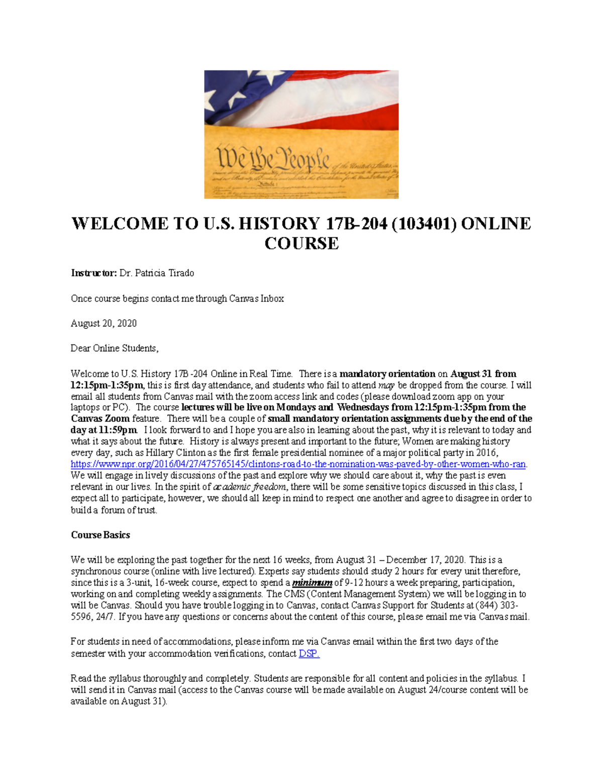 17B204 Welcomefall 20 - welcome - WELCOME TO U. HISTORY 17B-204 (103401 ...