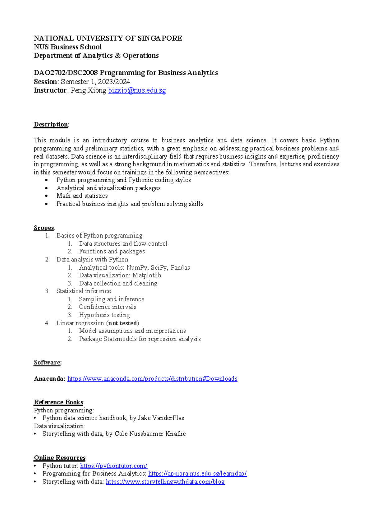 DAO2702 Course overview - NATIONAL UNIVERSITY OF SINGAPORE NUS Business ...