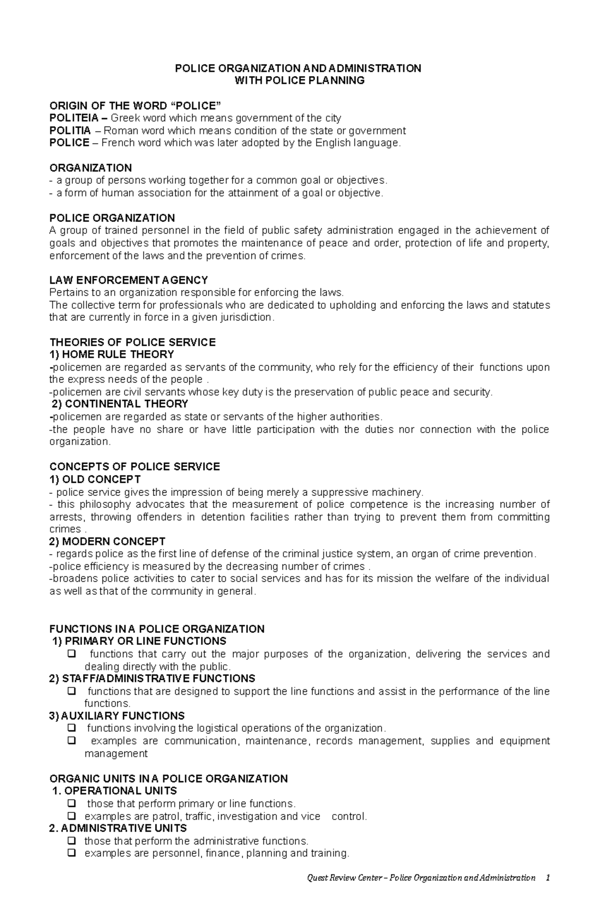 (LEA 1) Police Organization AND Administration WITH Police Planning ...