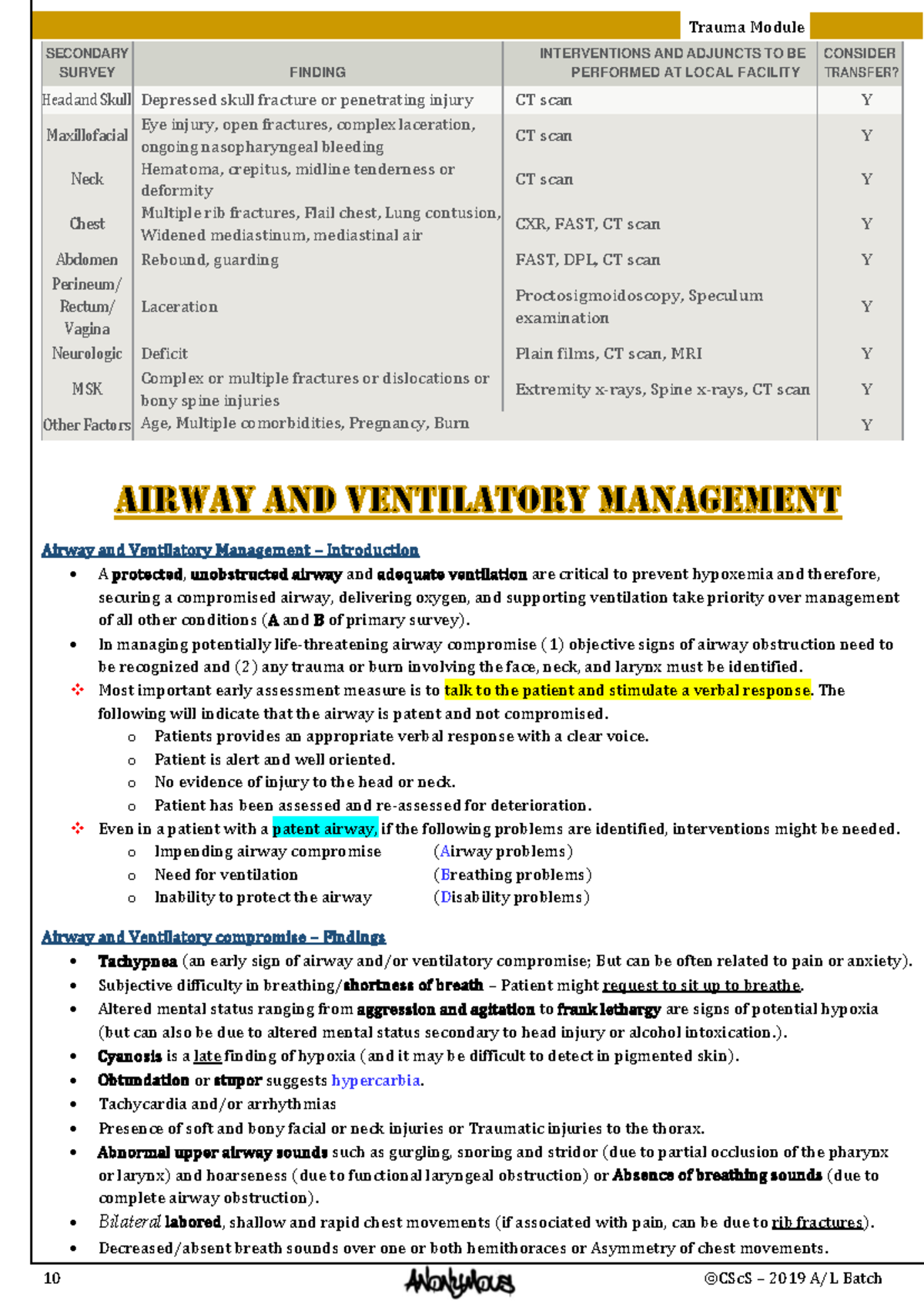 Airway and Ventilatory Management - In managing potentially life ...