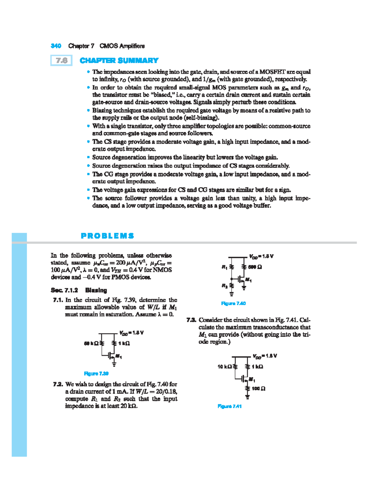 Chap 7 Textbook Problems-2 - 340 Chapter 7 CMOS Amplifiers 7 CHAPTER SUMMARY The impedances seen ...