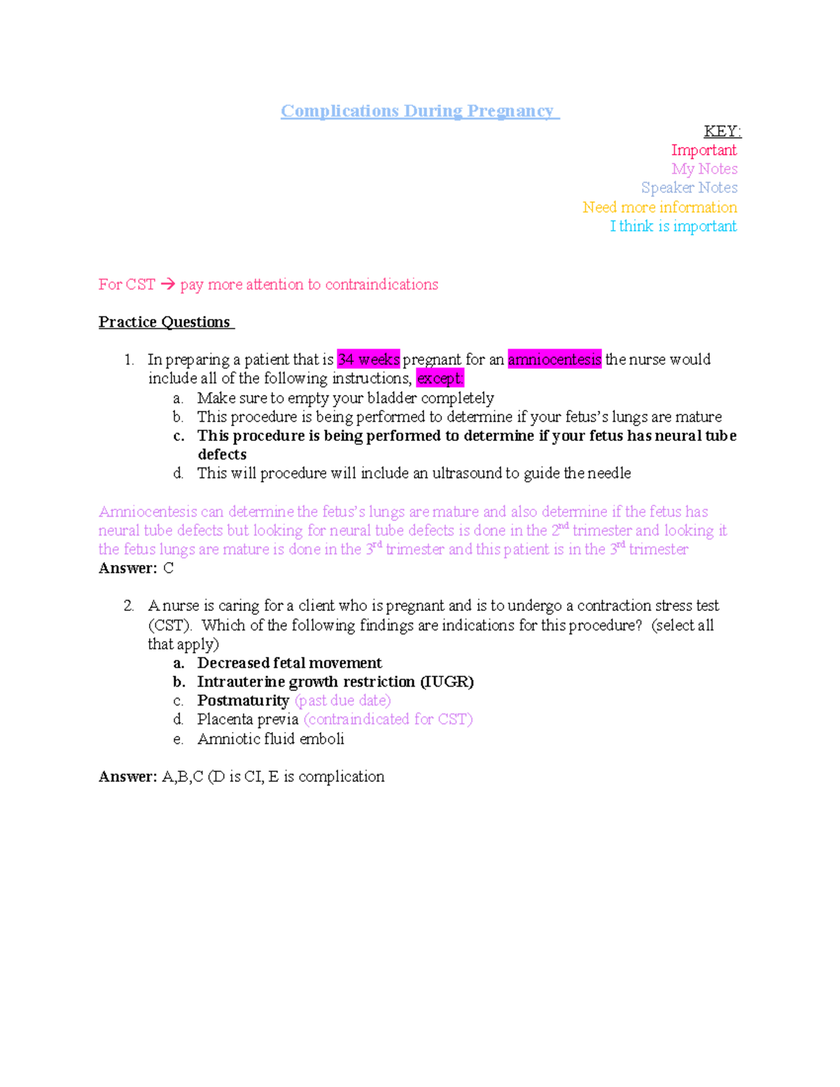 Complications During Pregnancy - Complications During Pregnancy KEY ...