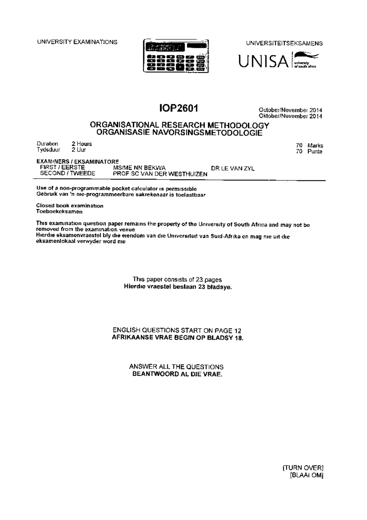 IOP2601 Exam paper 2014 10 E 1 - Pyc2601 - Studocu