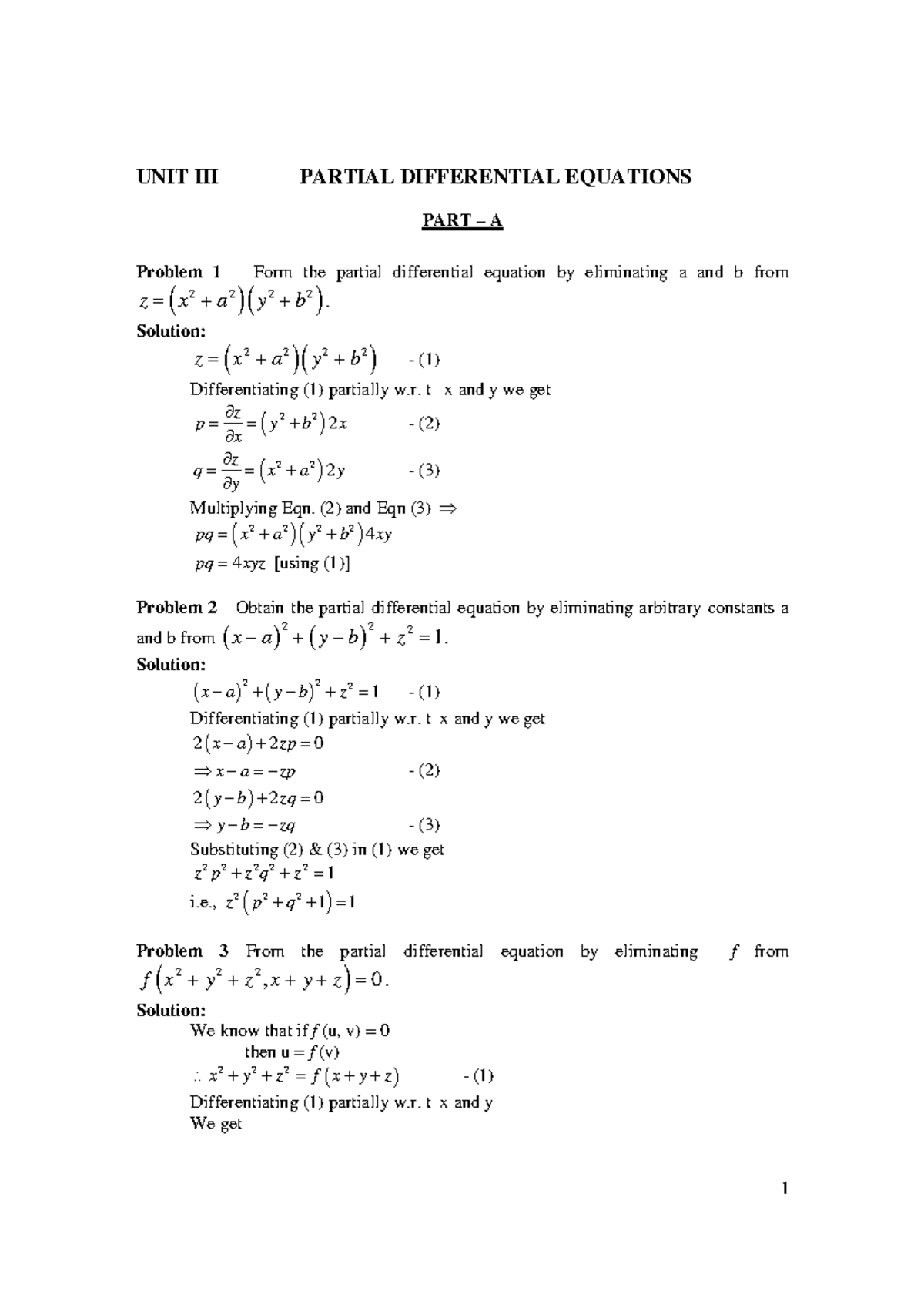 Partial Differental Equations - UNIT III PARTIAL DIFFERENTIAL EQUATIONS ...