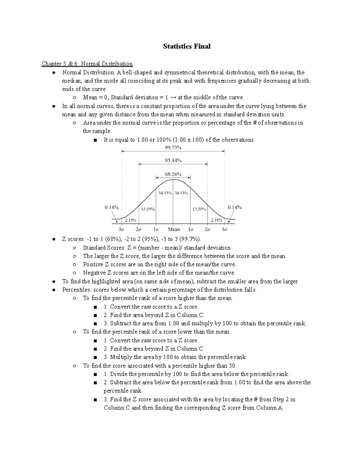 Stats Final Review - Statistics Final Chapter 5 & 6: Normal ...