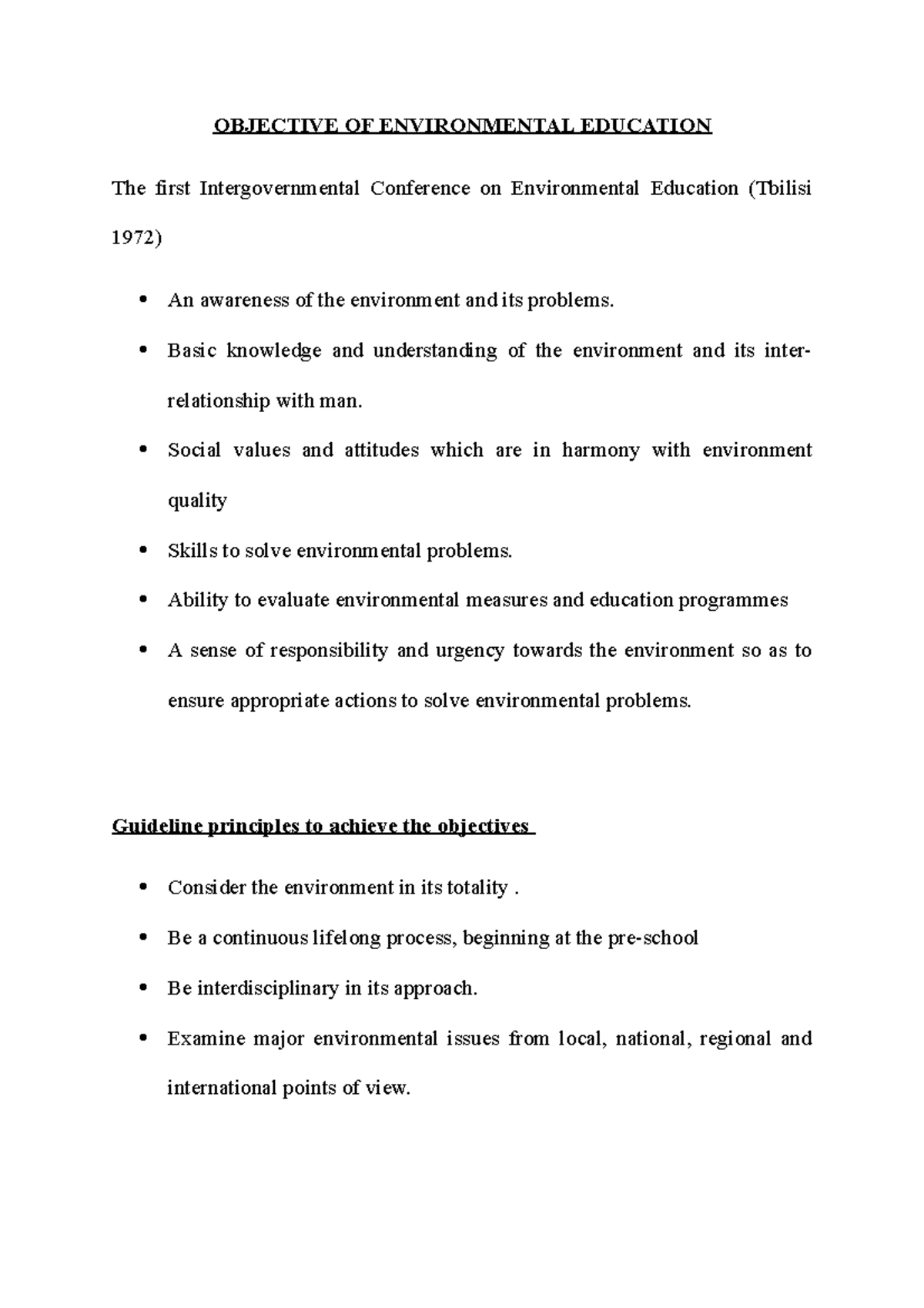 Objective OF Environmental Education - OBJECTIVE OF ENVIRONMENTAL ...