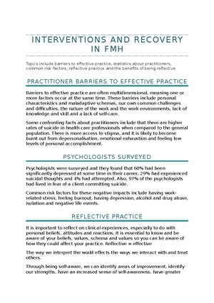 Interventions and Recovery in FMH10 - I N T E RV E N T I O N S A N D R ...